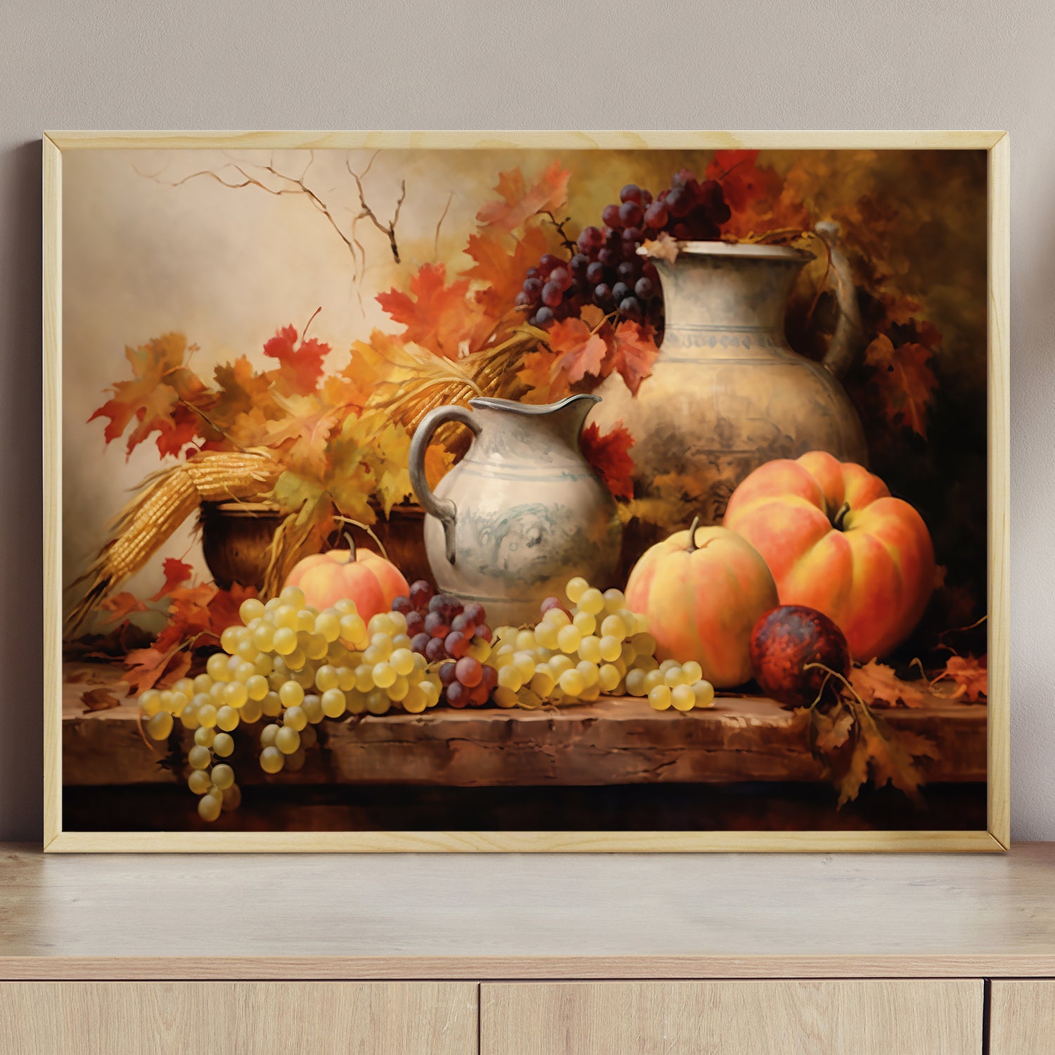 Vases Of Flowers And Pumpkin Fruits Overflow, Thanksgiving Canvas Pain ...
