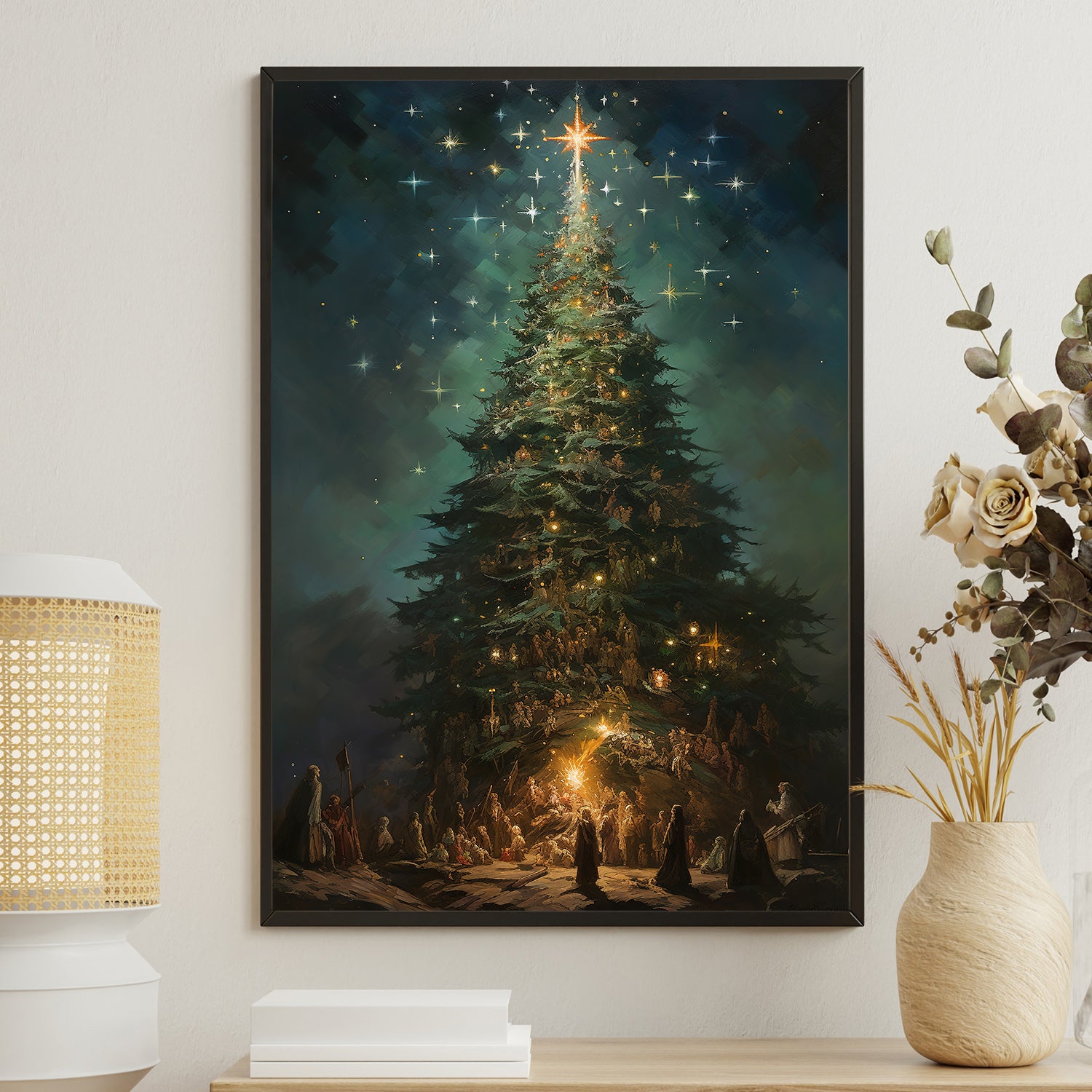 Magical Christmas Tree Gathering, Christmas Canvas Painting, Xmas Wall ...