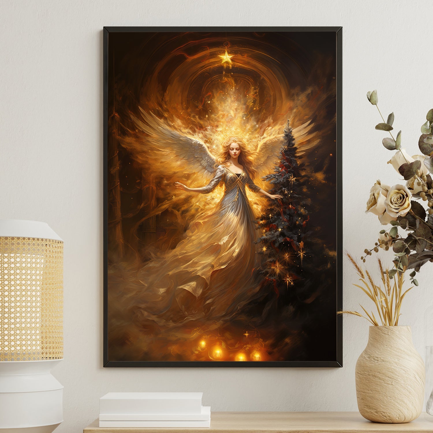 Radiant Serenity Guardian of Light, Christmas Canvas Painting, Xmas Wa ...