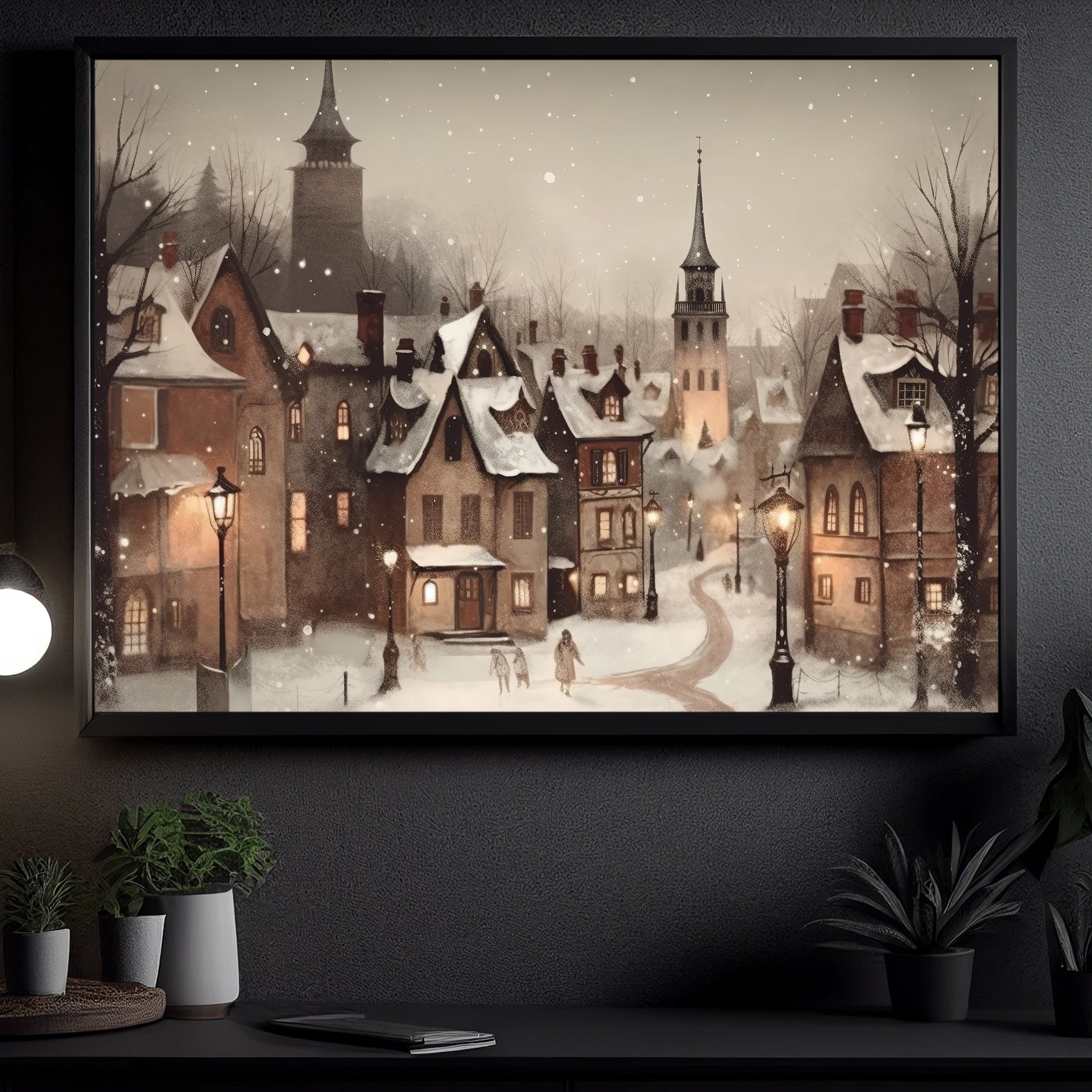 Enchanted Winter Hamlet, Christmas Canvas Painting, Xmas Wall Art Deco ...