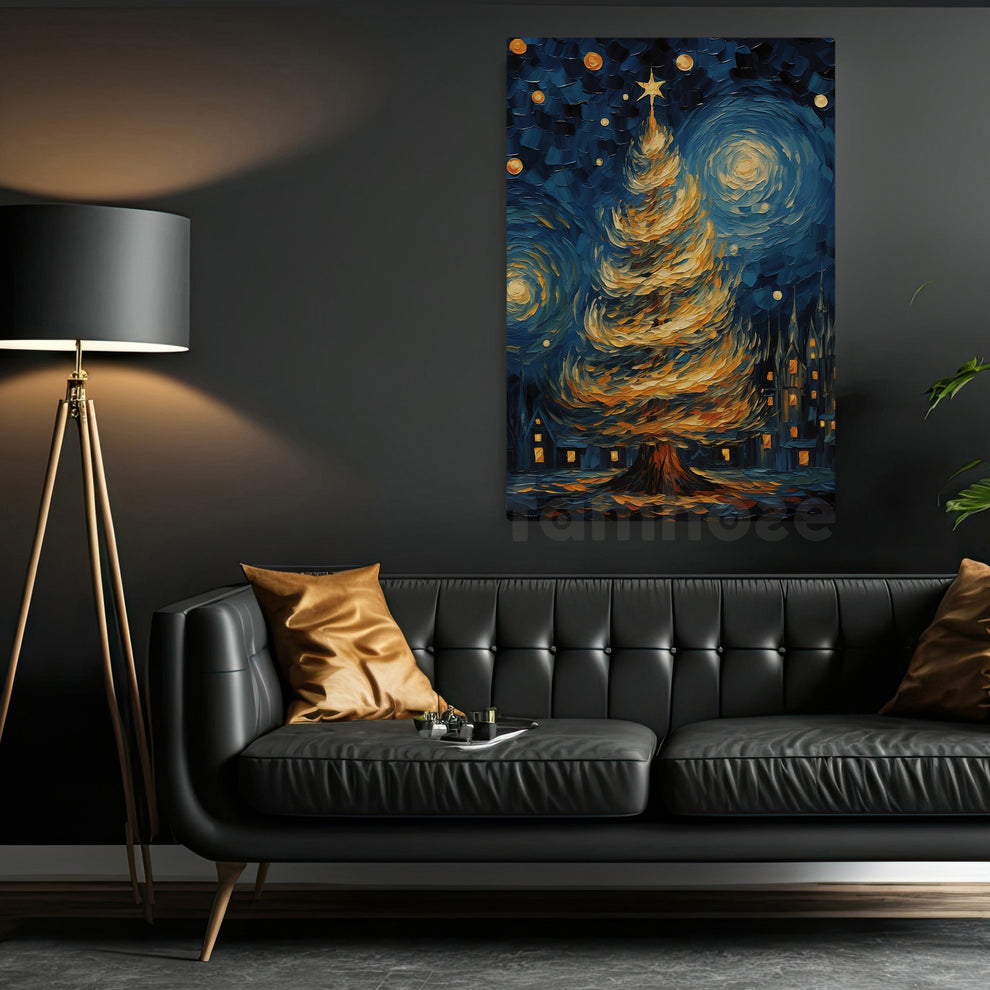 The Starry Night Christmas Tree Canvas Painting, Van Gogh Xmas Wall Ar ...