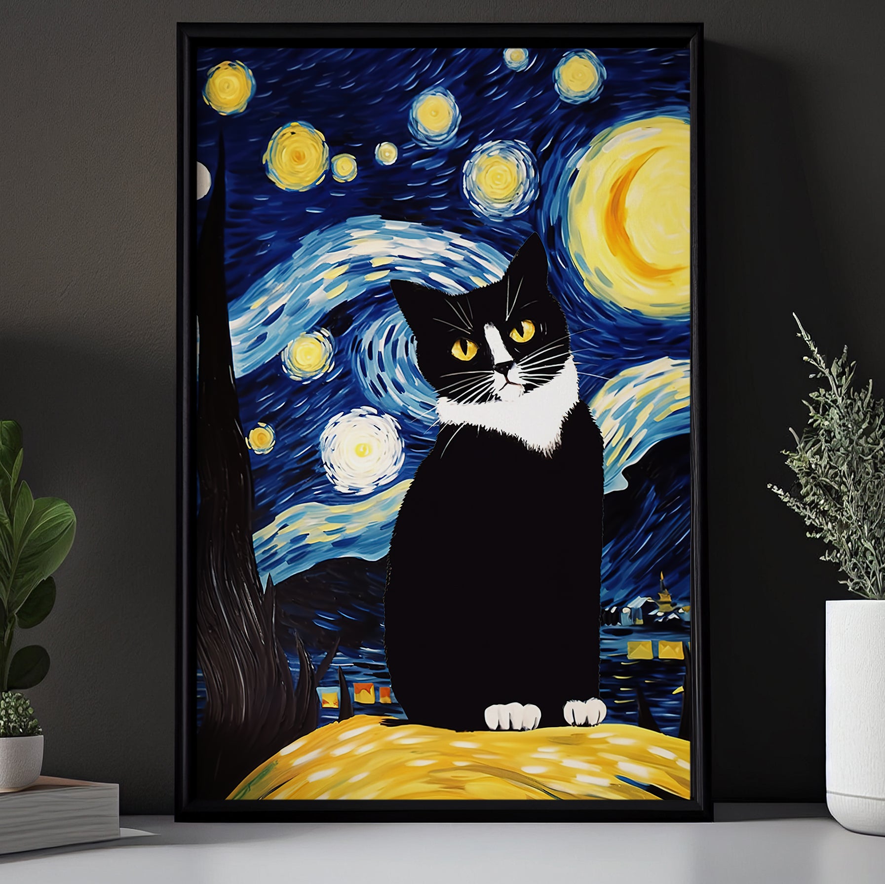 Starry Night Vincent Van Gogh Cat, Cat Canvas Painting, Van Gogh Famou ...