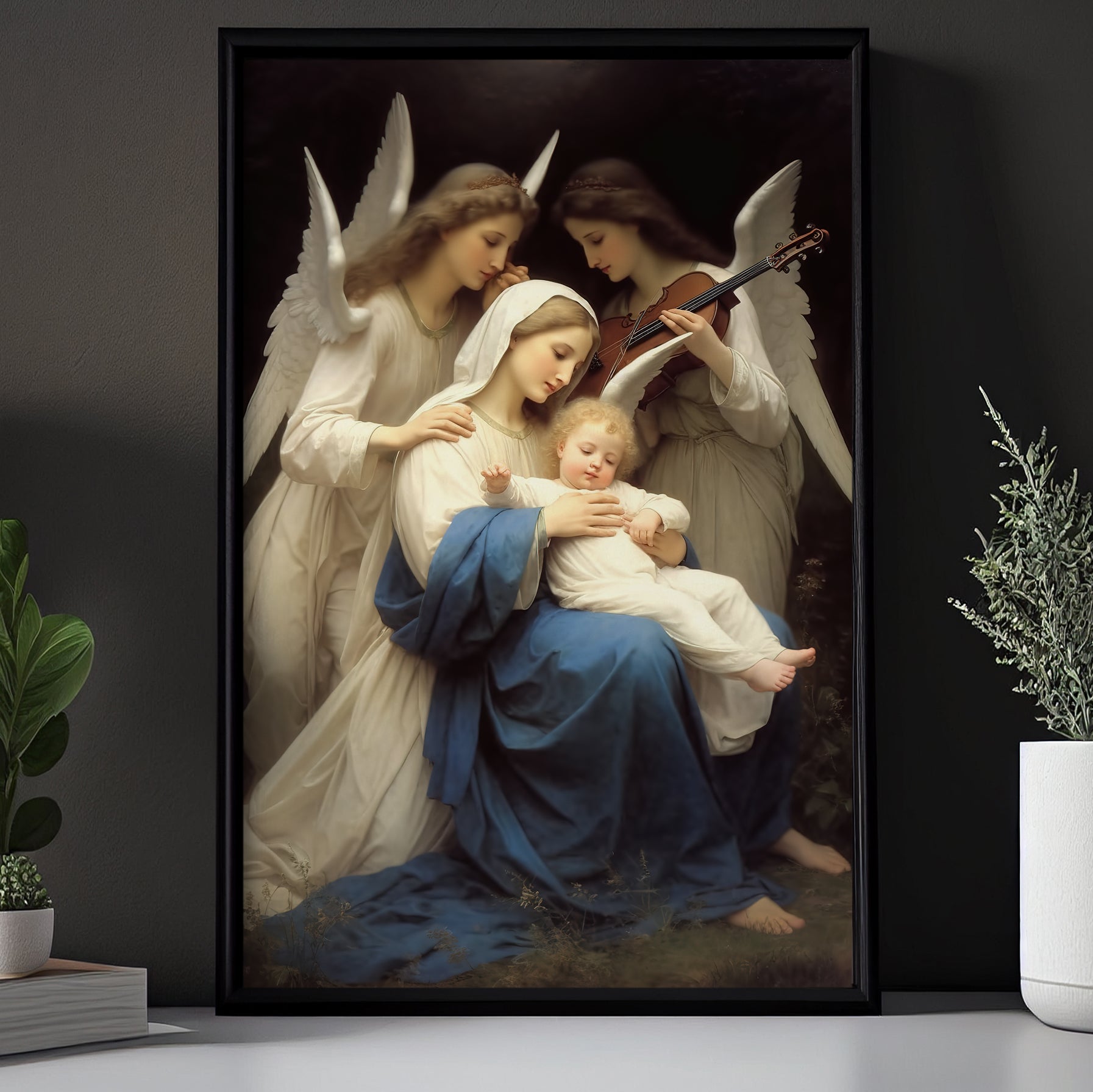 Marian Angel And Baby, Christmas Canvas Painting, Xmas Wall Art Decor ...
