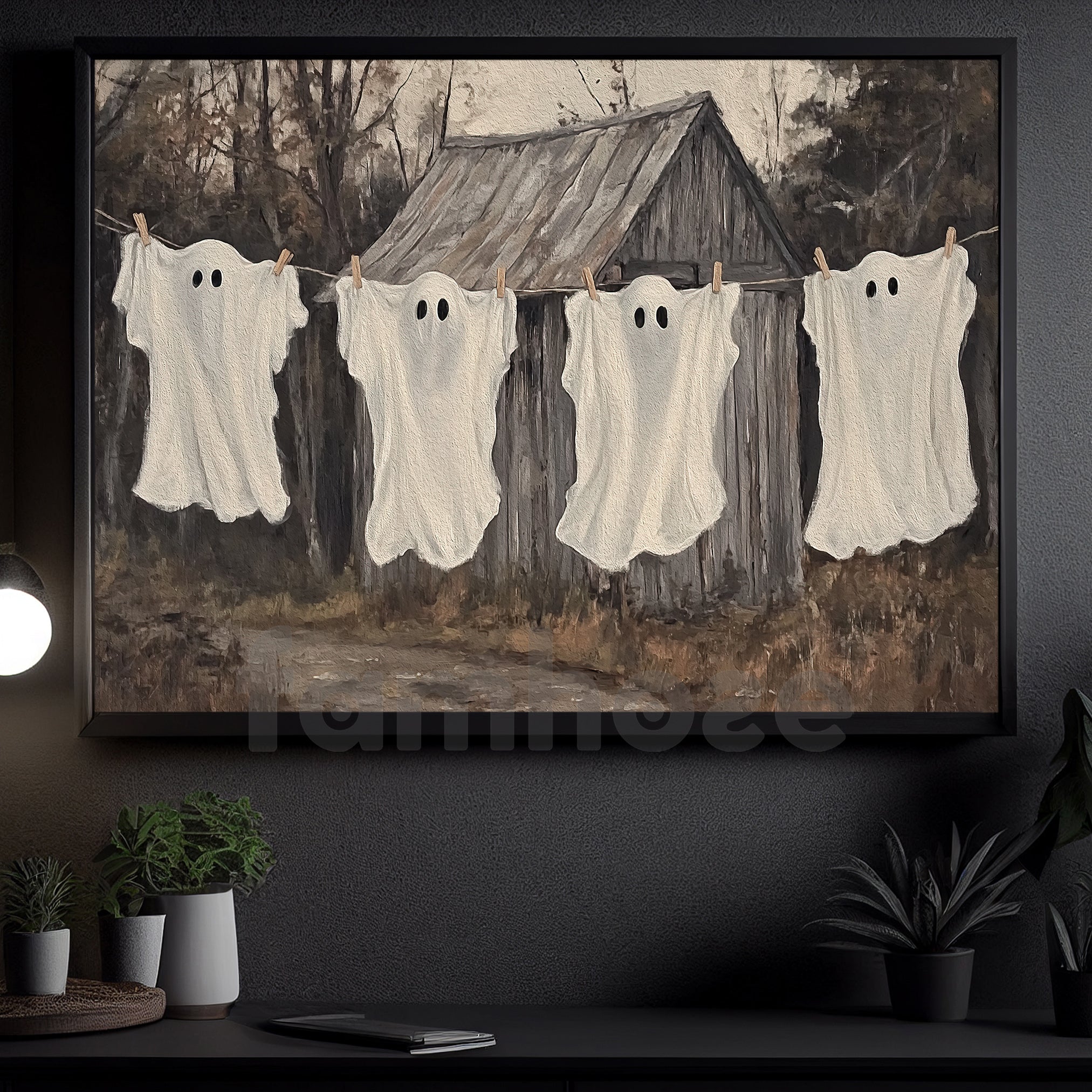 Halloween Ghost Canvas Painting, Laundry Day For Ghosts Wall Art Decor ...