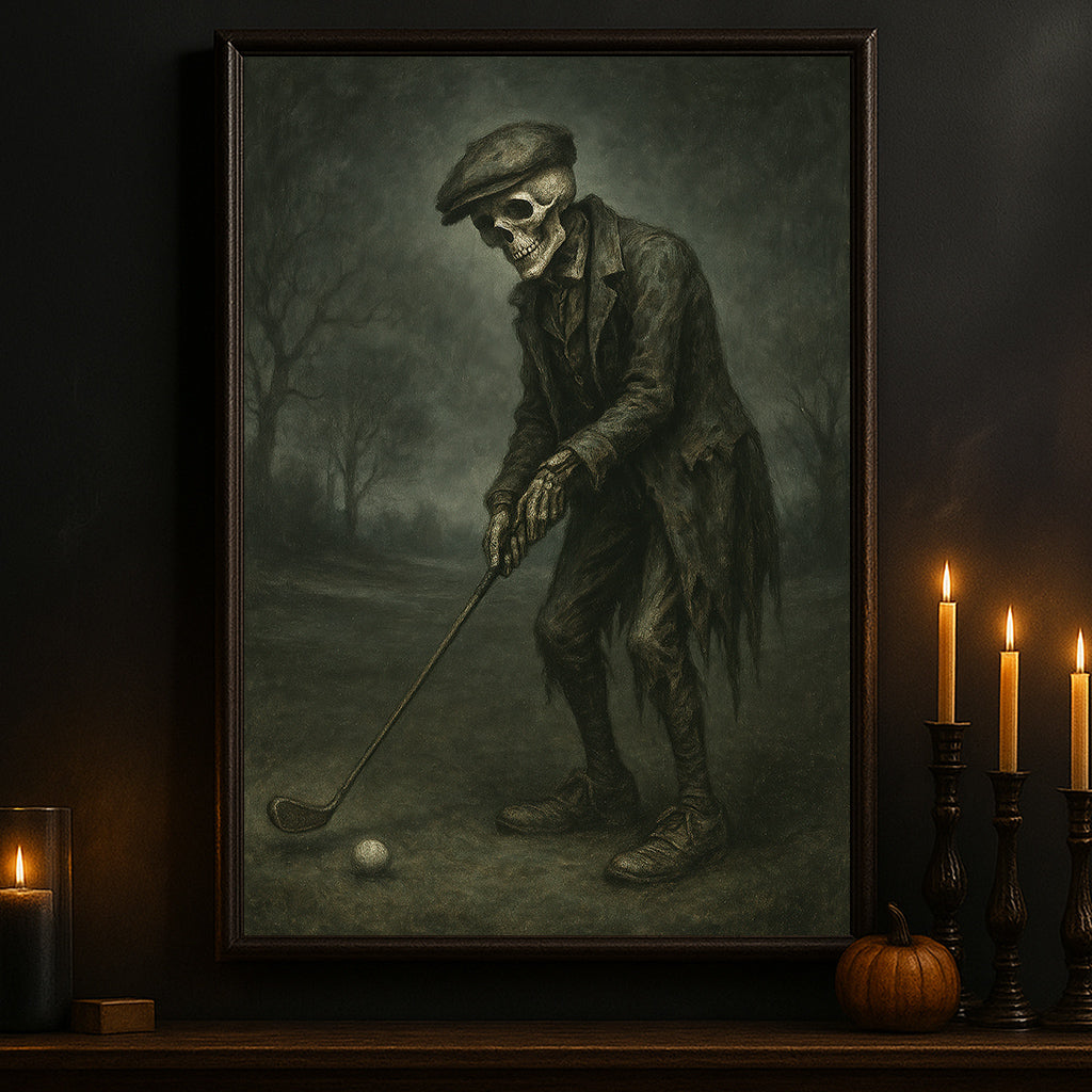 Halloween Golf Skeleton Canvas Painting, Skeleton Golfer Wall Art Deco ...