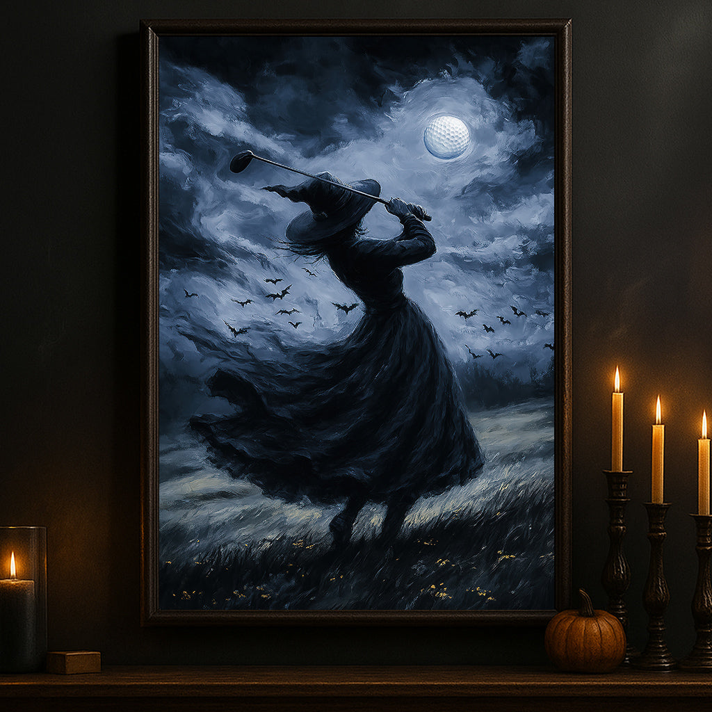 Halloween Golf Witch Canvas Painting, Night Witch Golfer Wall Art Deco ...