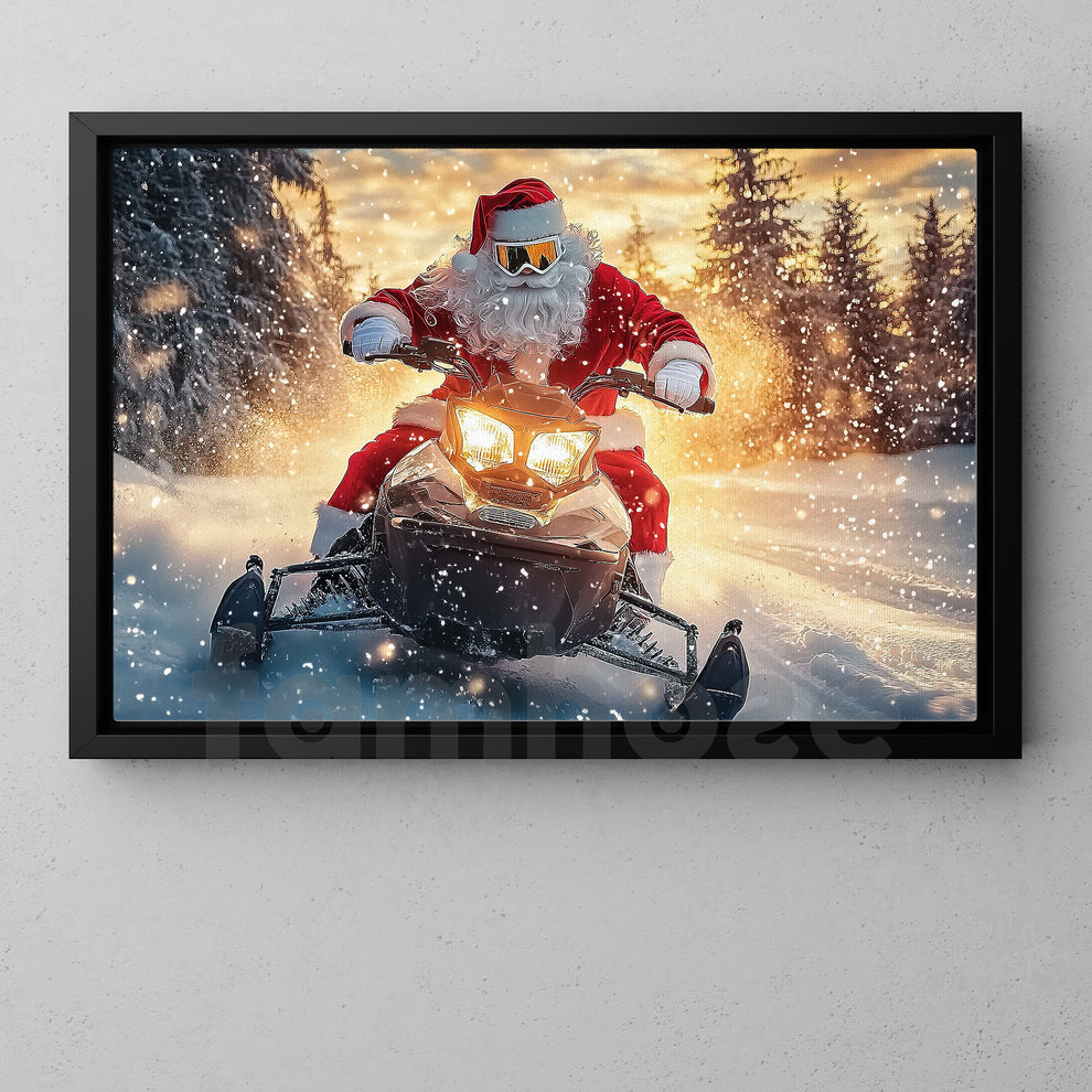 Christmas Snowmobiling Canvas Painting, Santa Claus Driving Snowmobile ...