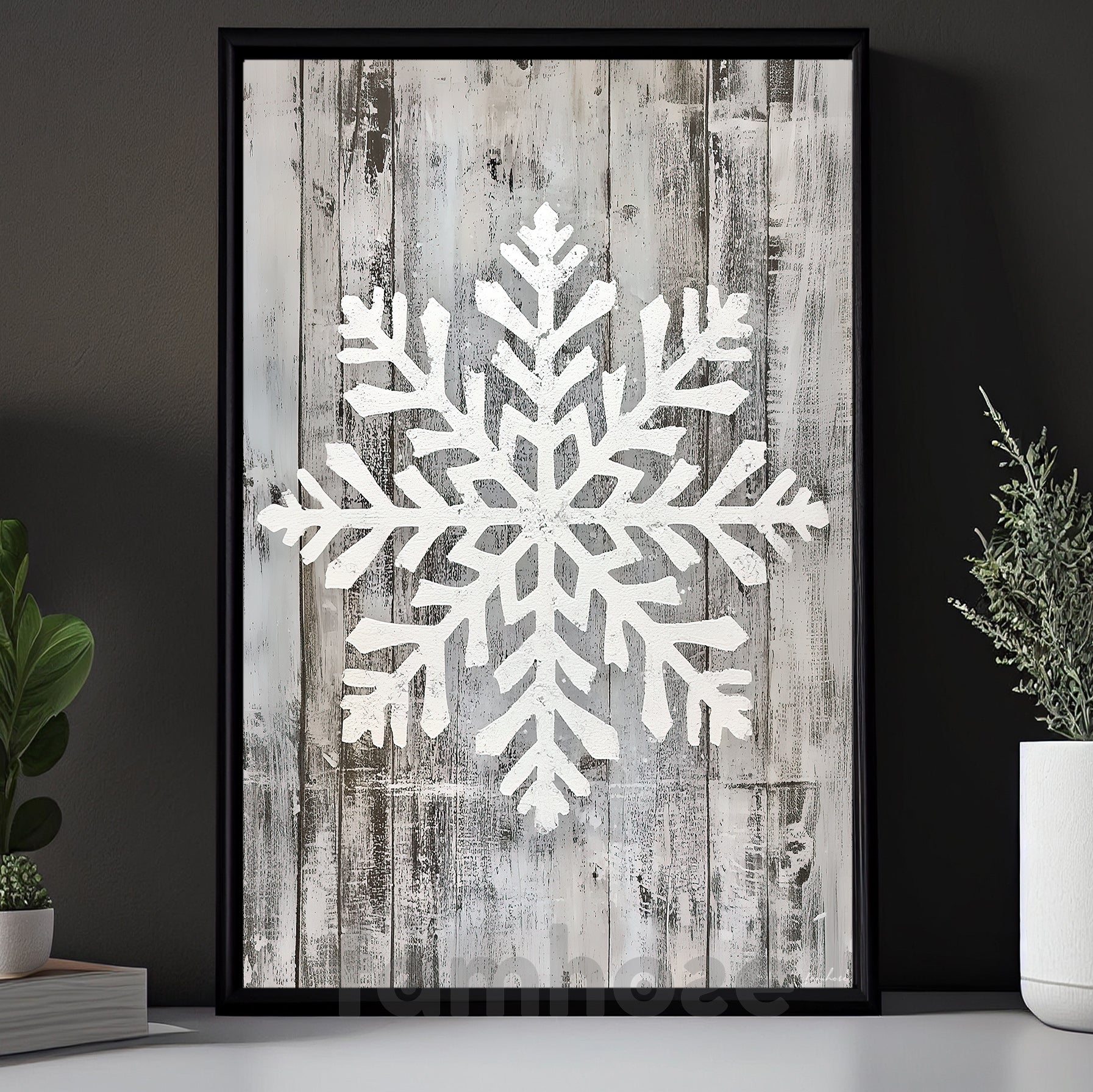 Rustic Christmas Snowflake Canvas Painting, White Snowflake Carved On ...