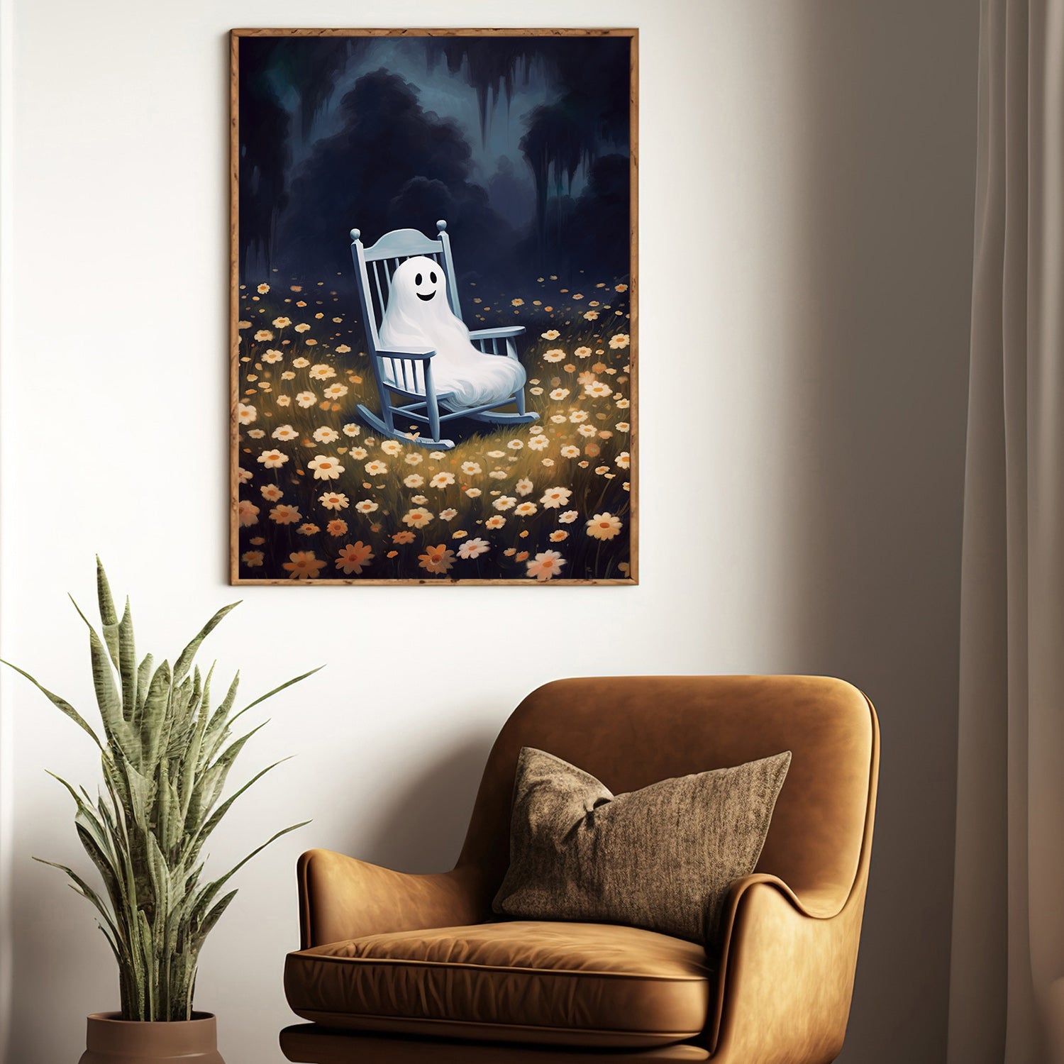 Cute Ghost On Rocking Chair, Ghost Canvas Painting, Forest Wall Art, S ...
