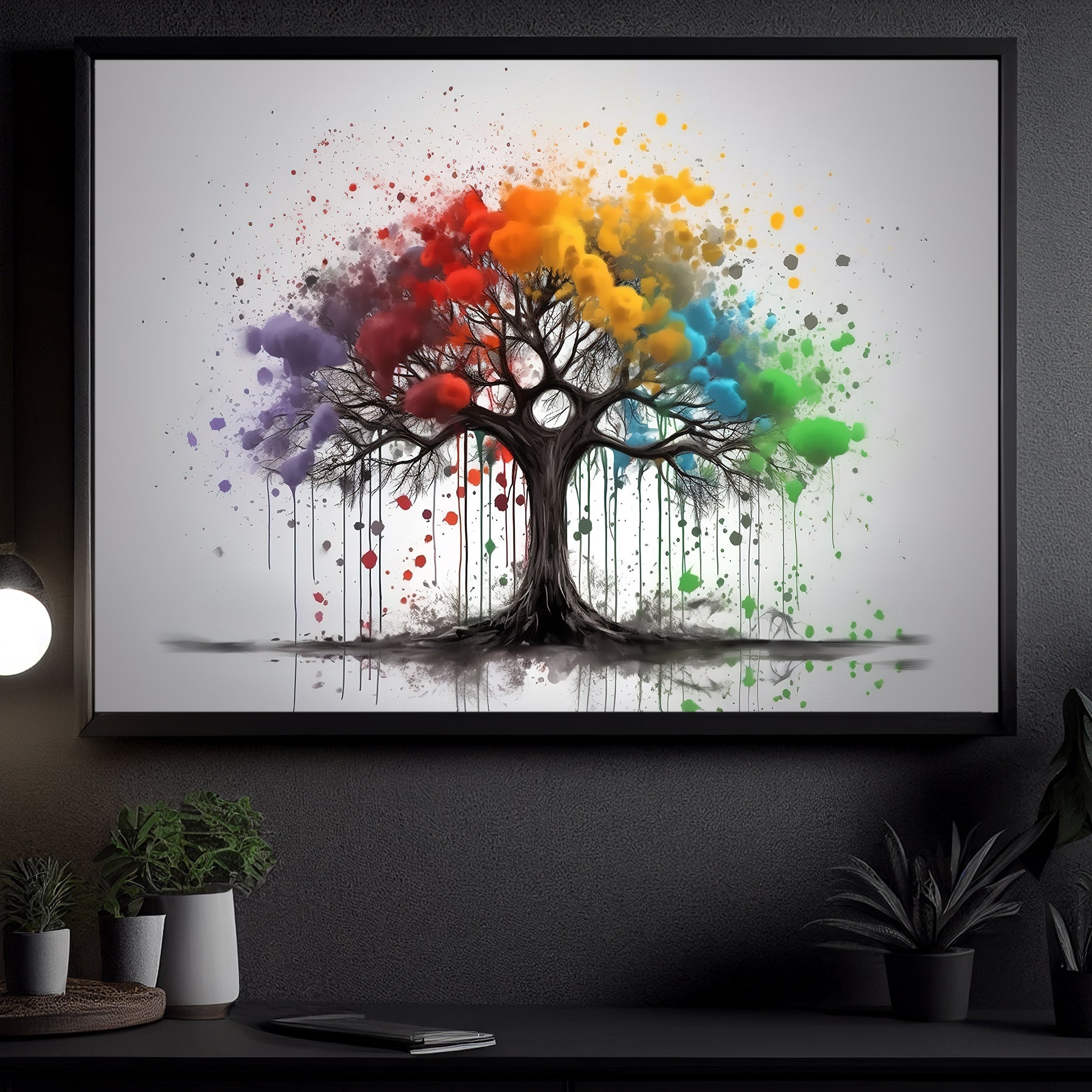 Modern Art Tree With Paint, Modern Tree Canvas Painting, Wall Art Deco ...
