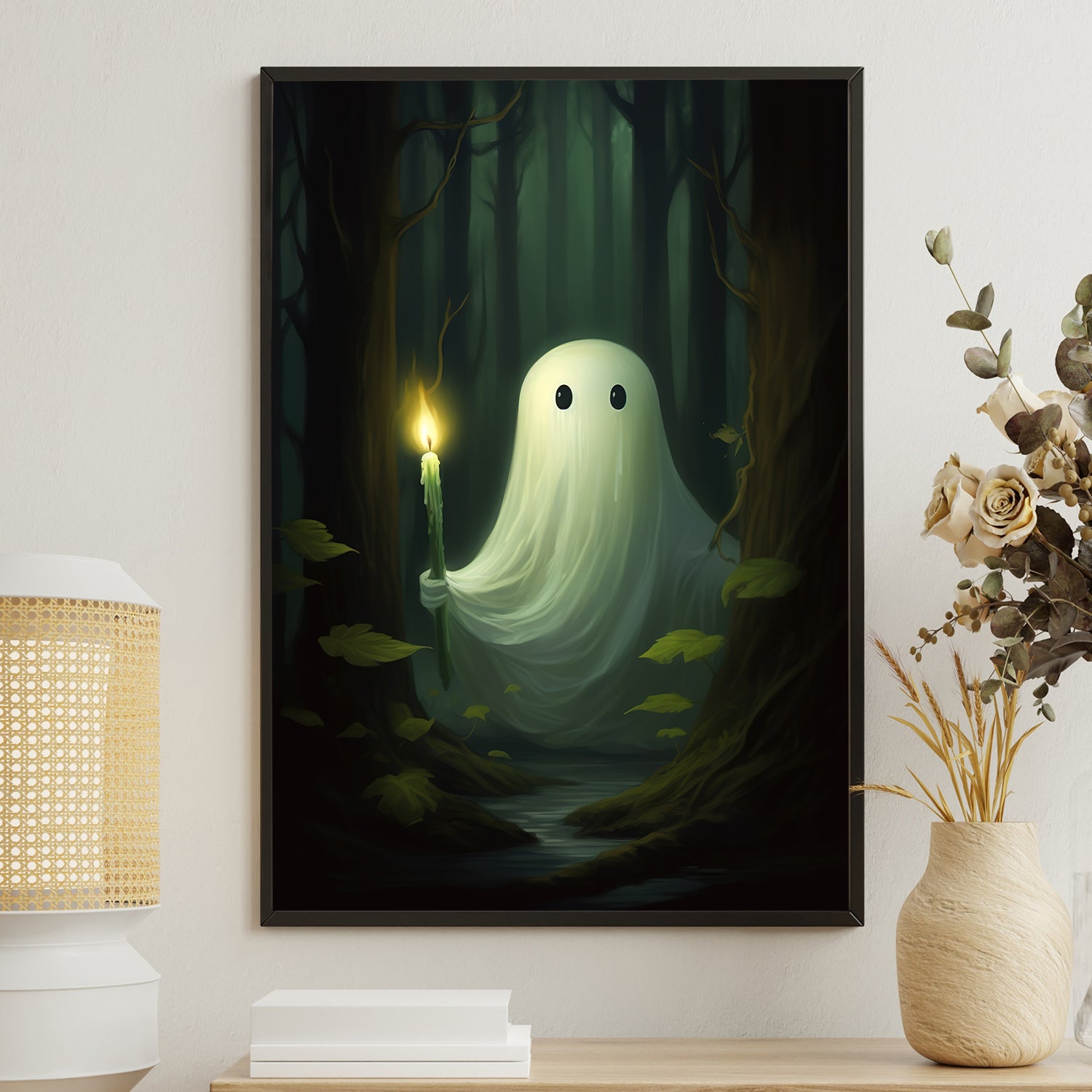 Ghost Hold The Candle, Ghost Canvas Painting, Dark Forest Wall Art, Sp ...
