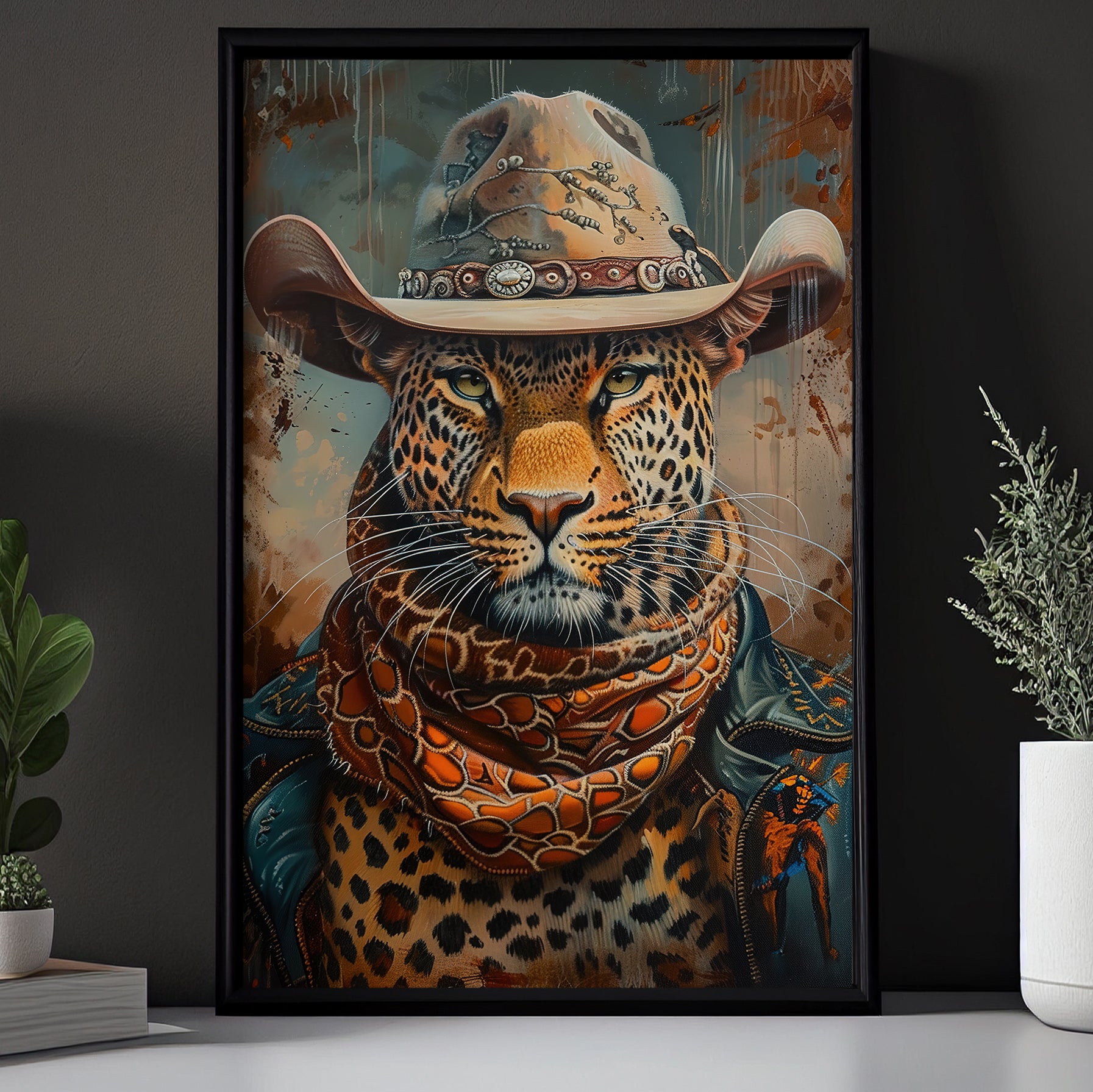 The Cowboy Leopard, Victorian Leopard Canvas Painting, Victorian Anima ...