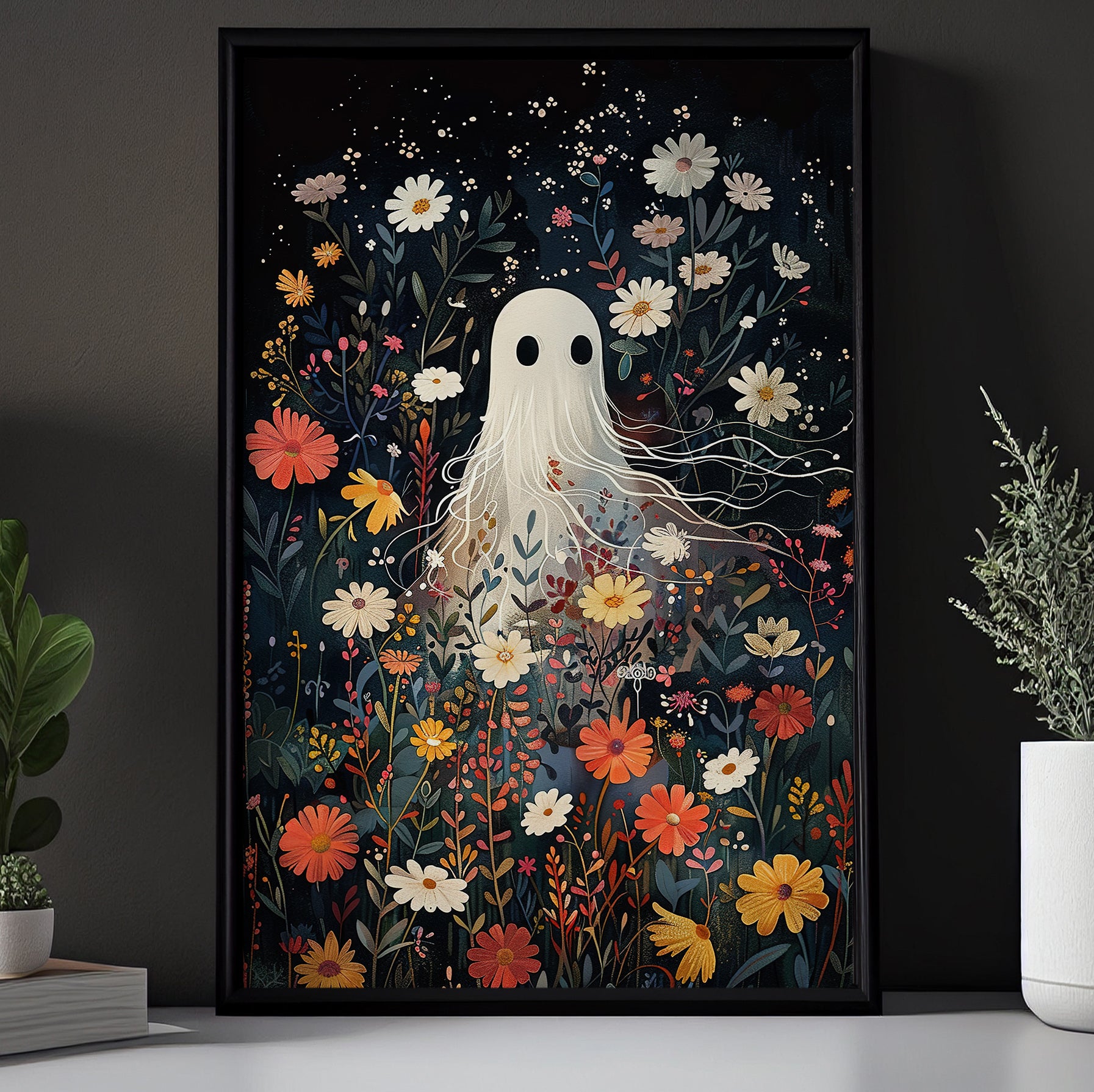 A Ghost in the Garden, Ghost Canvas Painting, Spooky Season Wall Art D ...