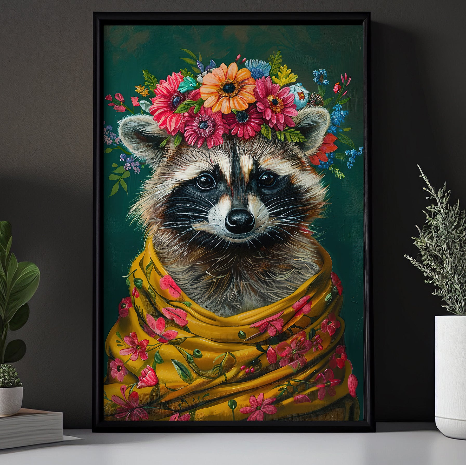 Garden Guardian, Victorian Raccoon Canvas Painting, Victorian Animal W ...