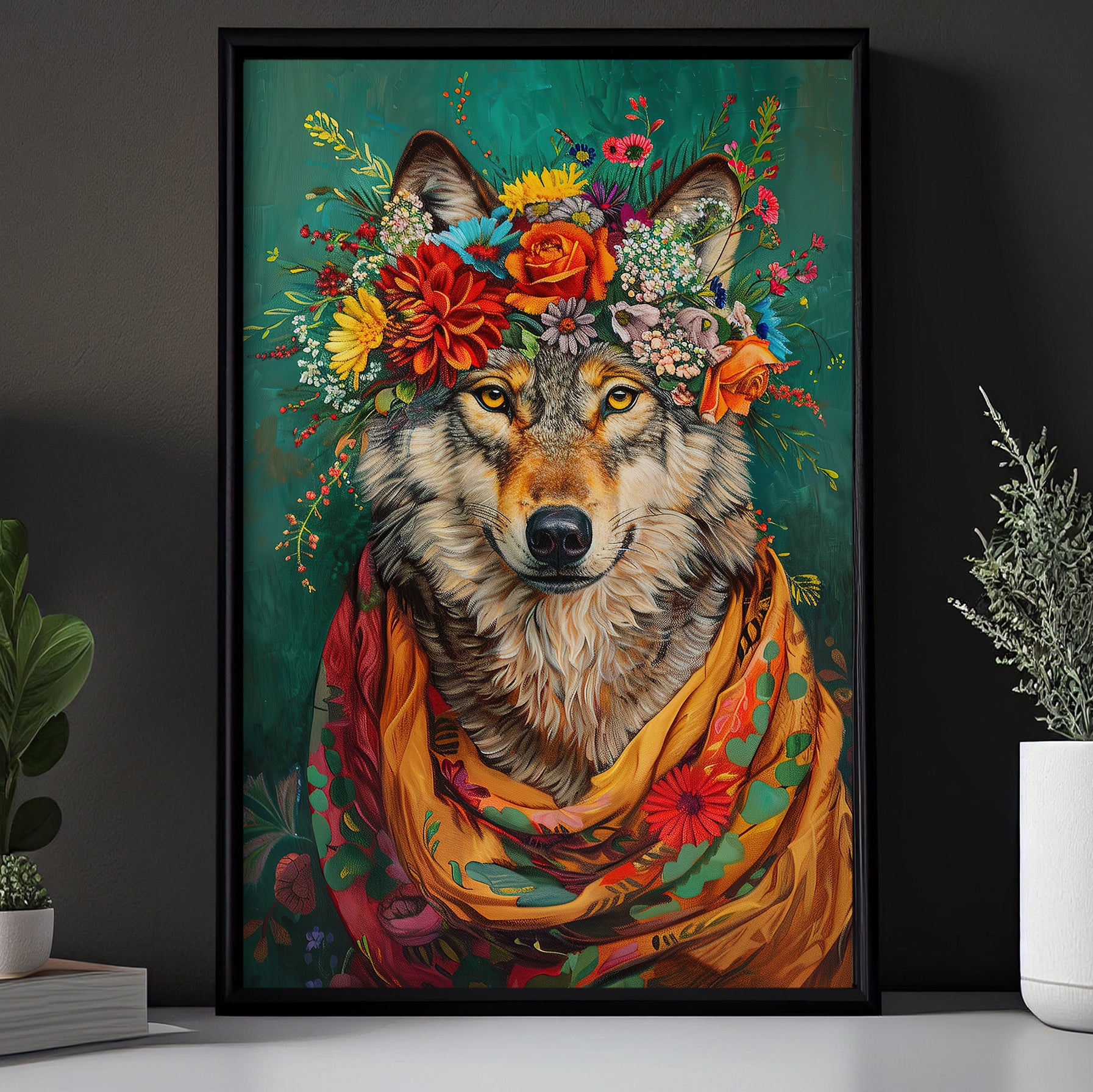 Bloom Bound Wolf, Victorian Wolf Canvas Painting, Victorian Animal Wal ...