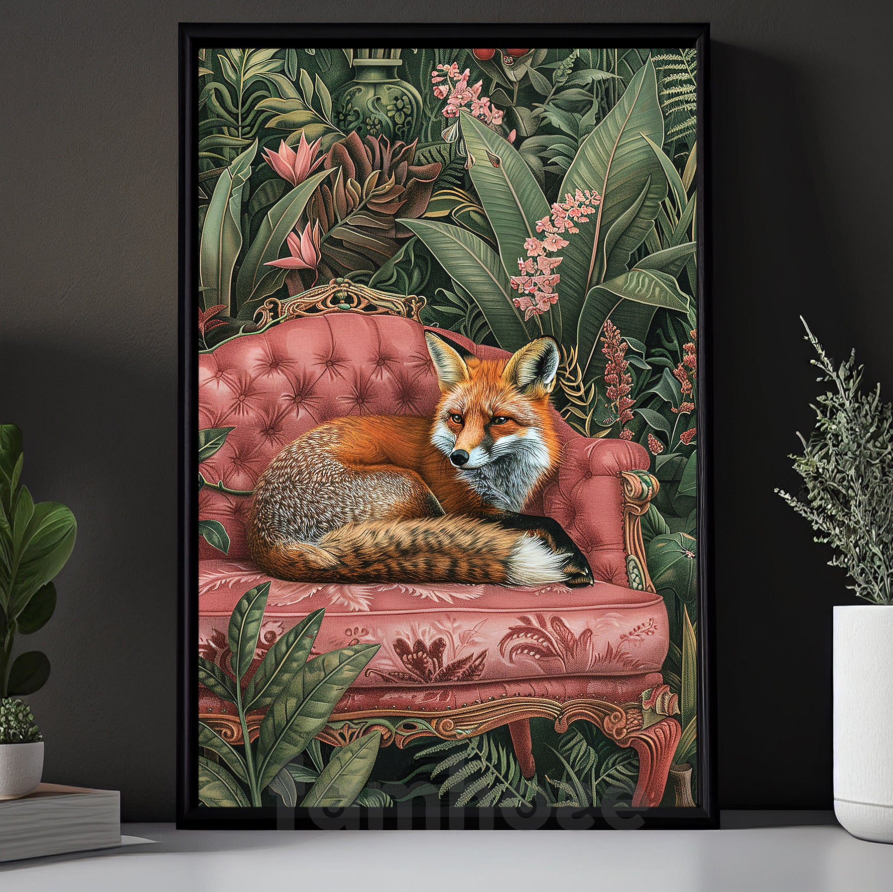 Relaxing Fox Canvas Painting, The Velvet Fox Wall Art Decor, Poster Gi ...