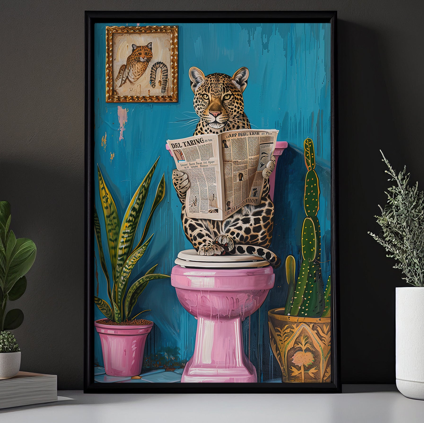 Bathroom Breaks, Victorian Leopard Canvas Painting, Victorian Animal W ...