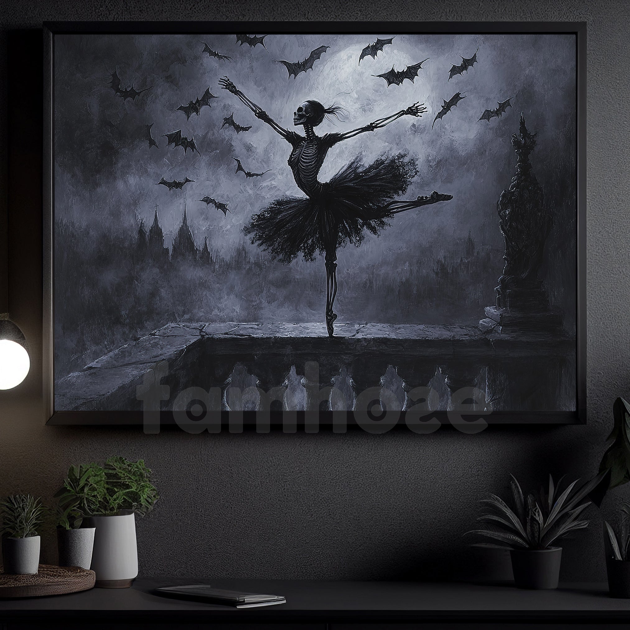 Halloween Skeleton Ballet Canvas Painting, The Bone Ballerina Wall Art ...