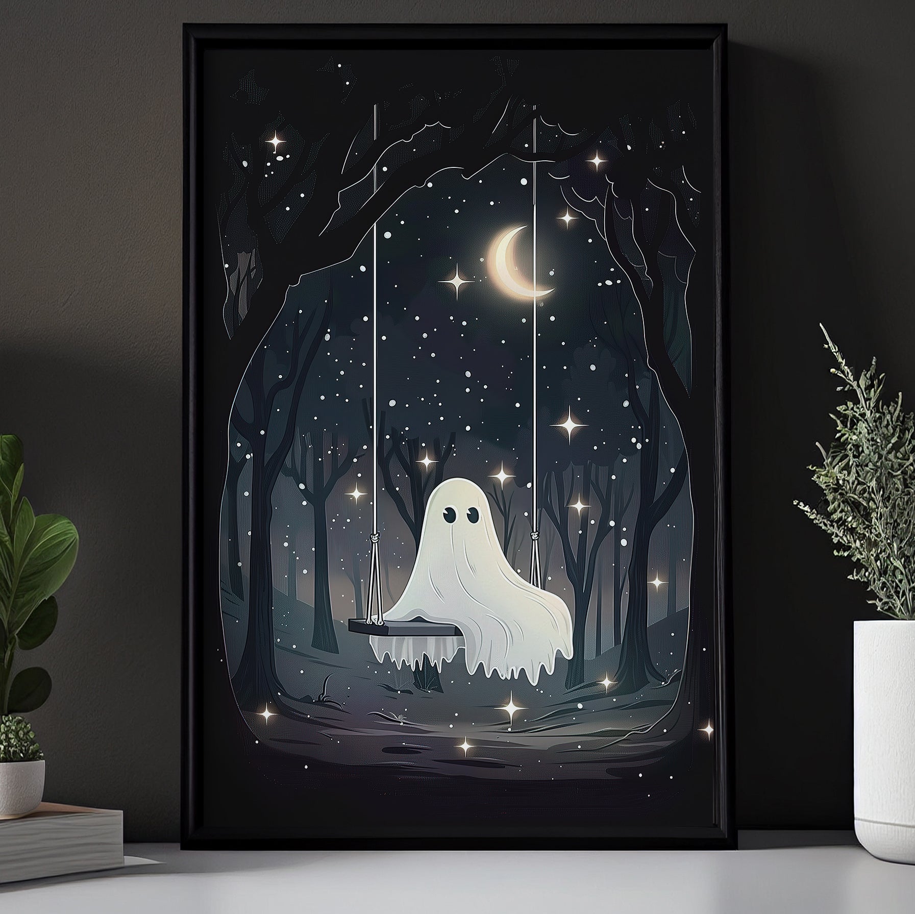 Midnight Sparkles, Ghost Canvas Painting, Spooky Season Wall Art Decor ...