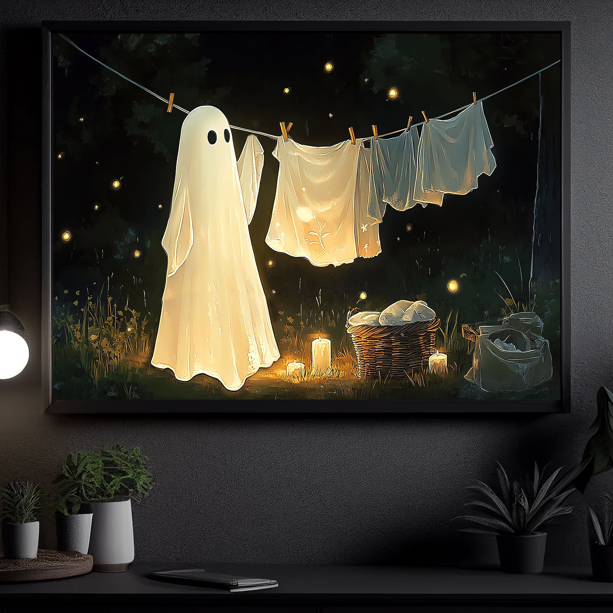 Midnight Laundry, Ghost Canvas Painting, Spooky Season Wall Art Decor ...