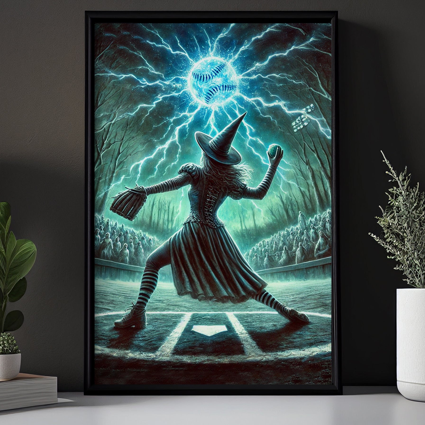 Witch's Midnight Softball, Softball Canvas Painting, Spooky Season Wal ...