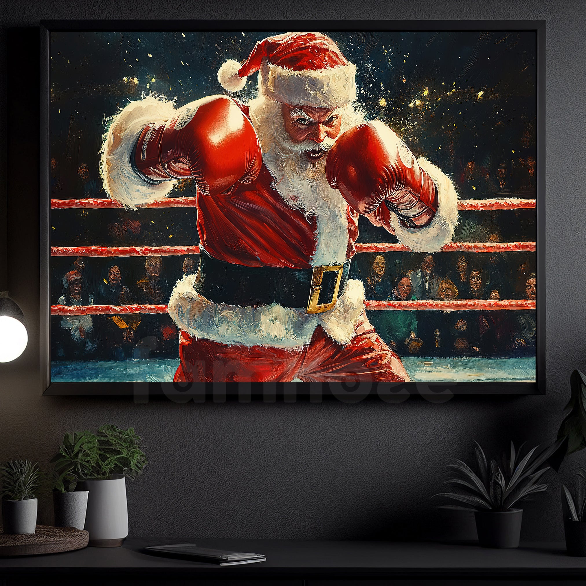 Funny Christmas The Merry Boxing Santa Canvas Painting, Sports Wall Ar ...