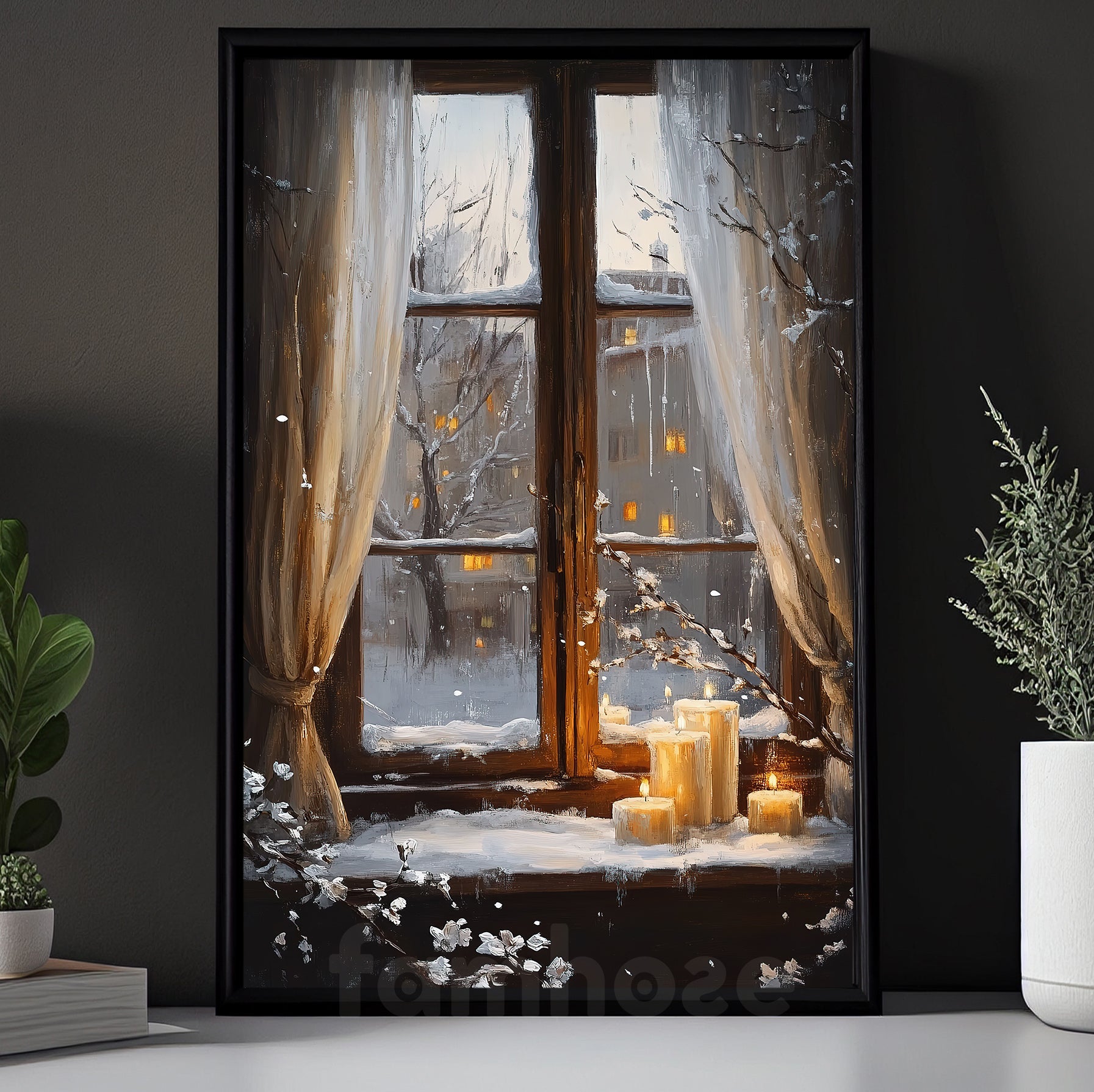 Christmas Canvas Painting, A Candlelit View Wall Art Decor, Xmas Poste ...