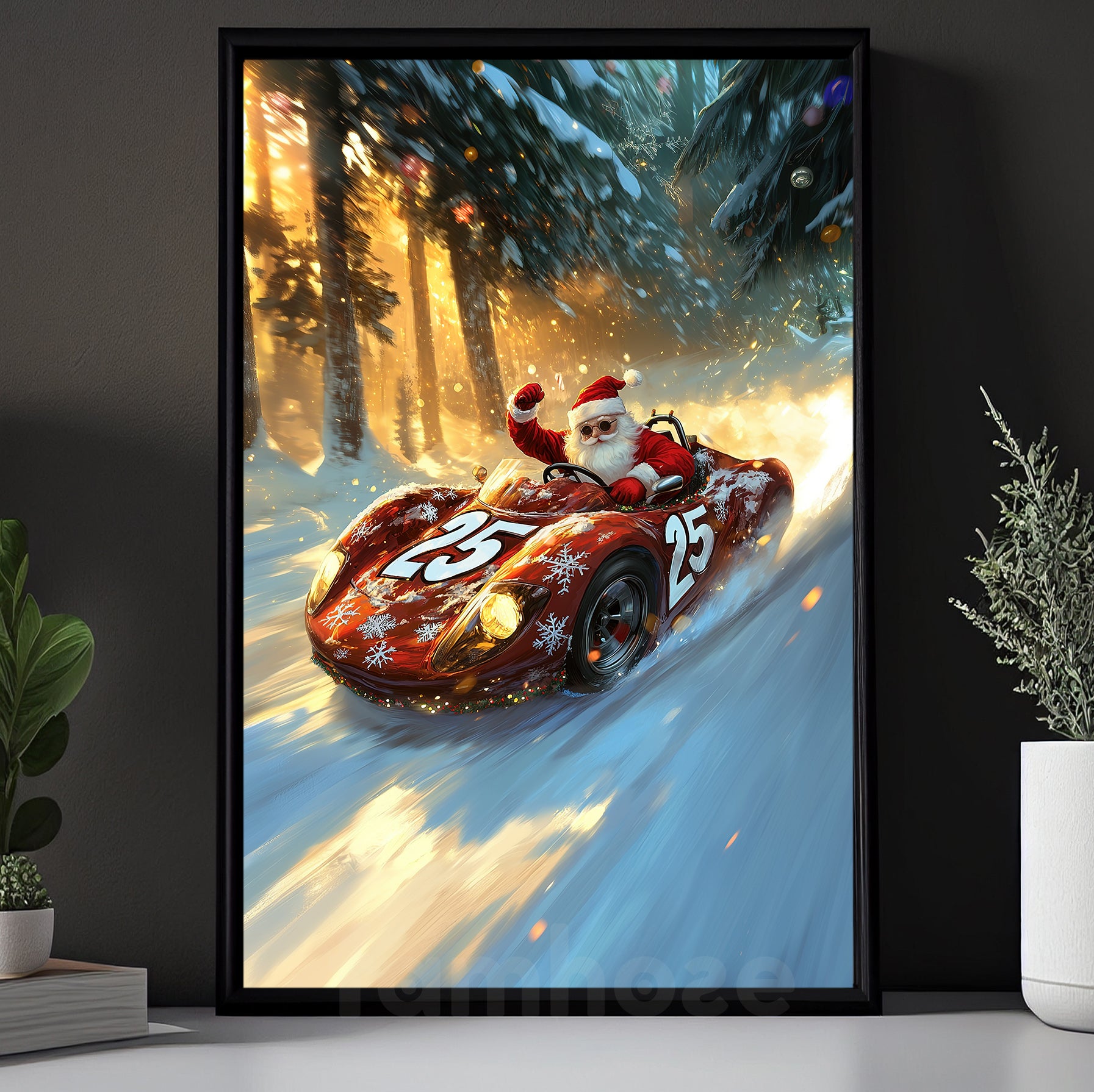Santa's Speedy Ride Canvas Painting, Jolly Racing Wall Art Decor, Xmas ...