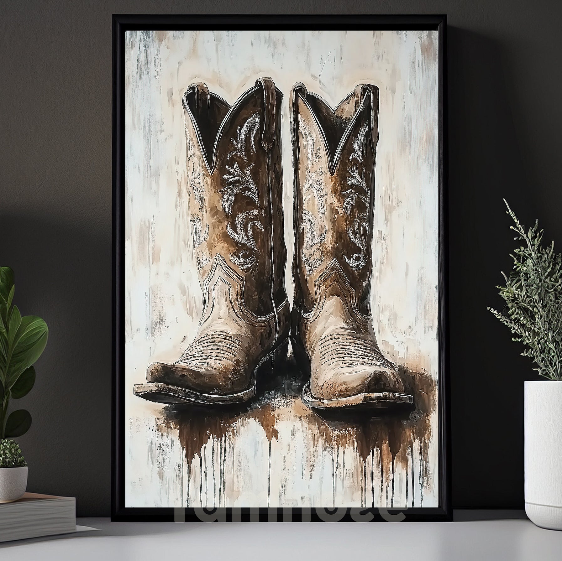 Vintage Cowboy Canvas Painting, The Boots Of Cowboy Wall Art Decor, Po ...