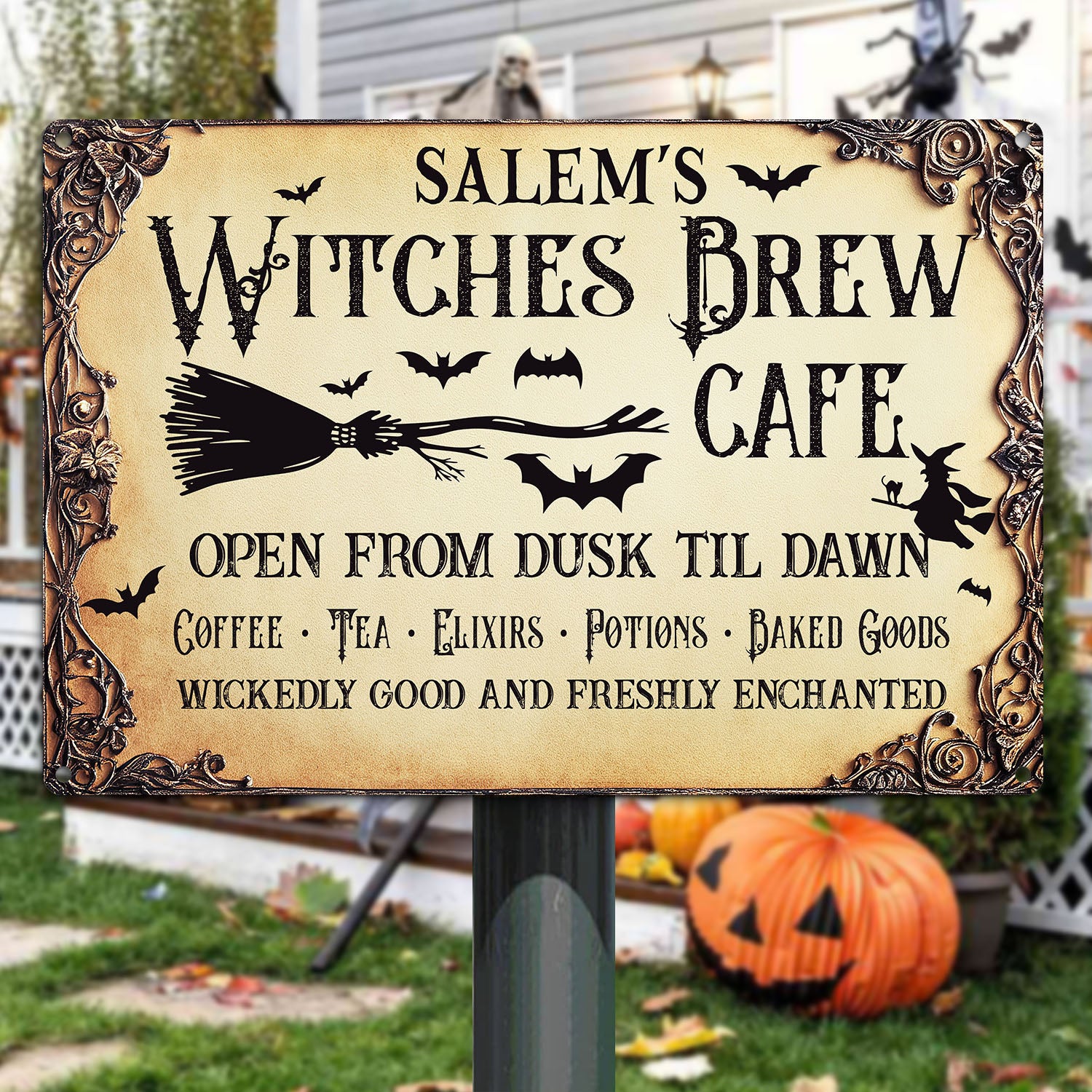 Halloween Witch Metal Sign, Salem's Witched Brew, Welcome To The Magic ...