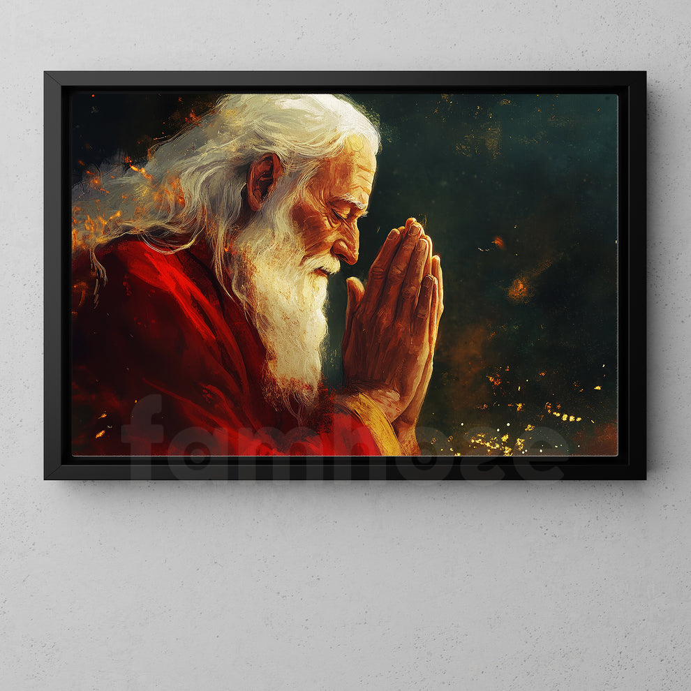 Christmas Santa Claus Canvas Painting, Santa Clause Is Praying Wall Ar ...