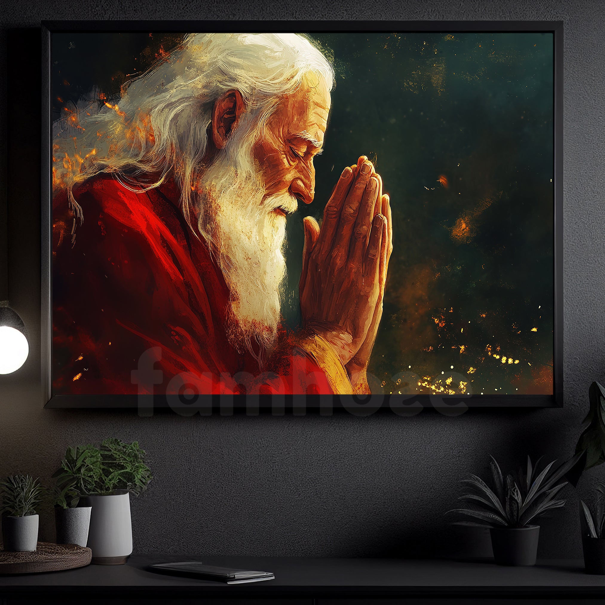 Christmas Santa Claus Canvas Painting, Santa Clause Is Praying Wall Ar ...