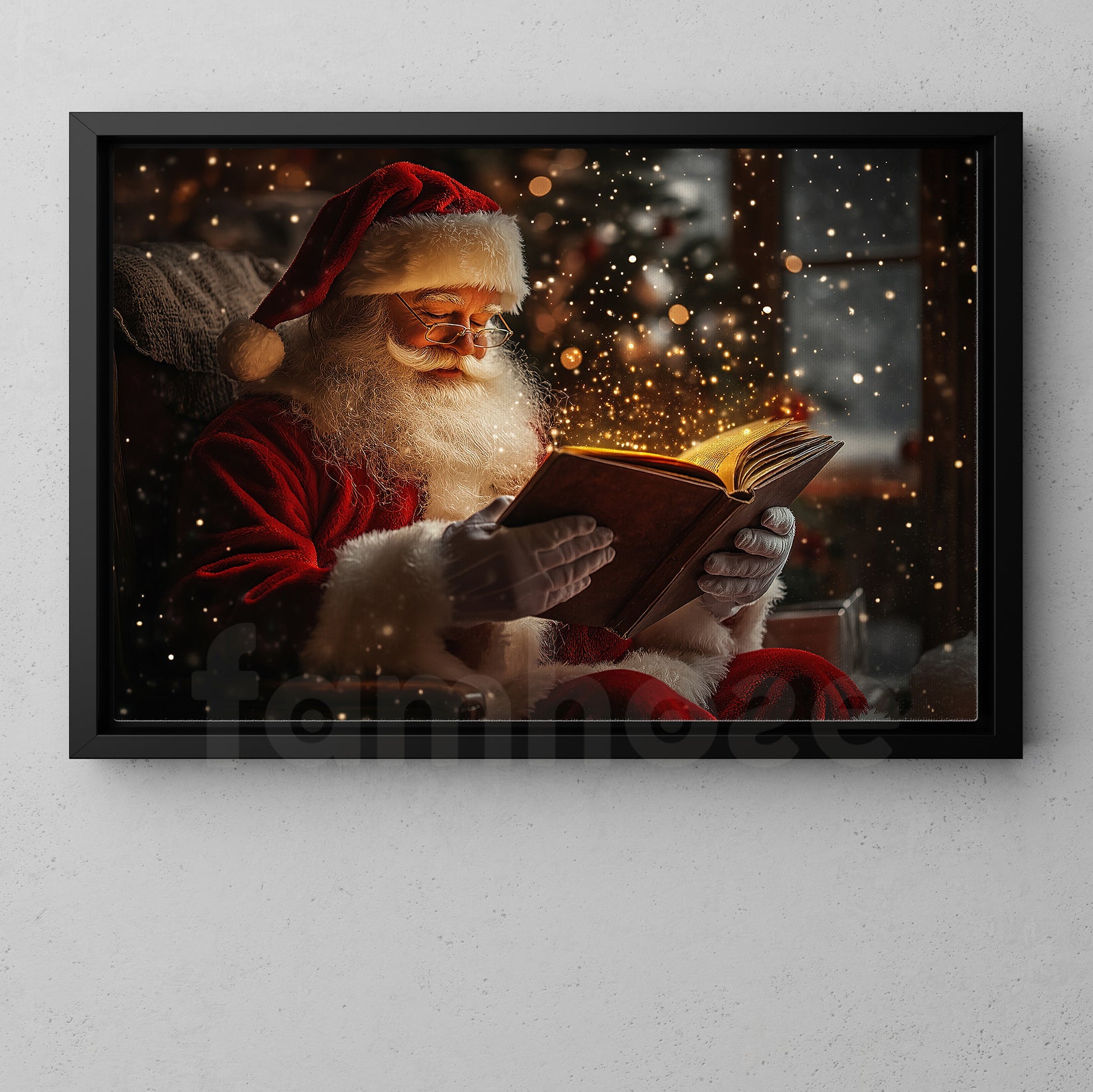 Vintage Christmas Canvas Painting, Santa Claus Reading Book Wall Art D ...