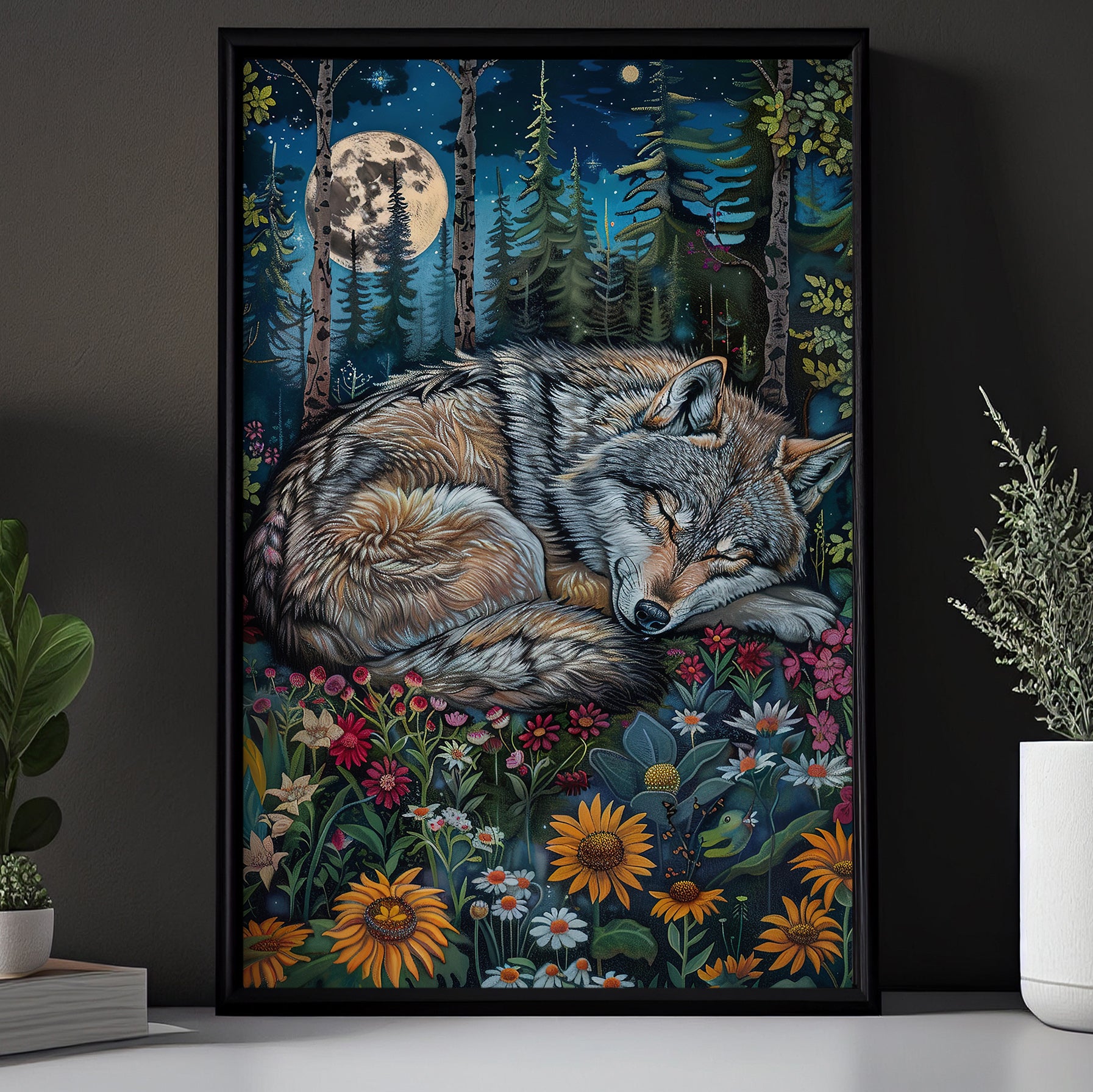 A Wolf's Dreamscape, Victorian Wolf Canvas Painting, Victorian Animal ...