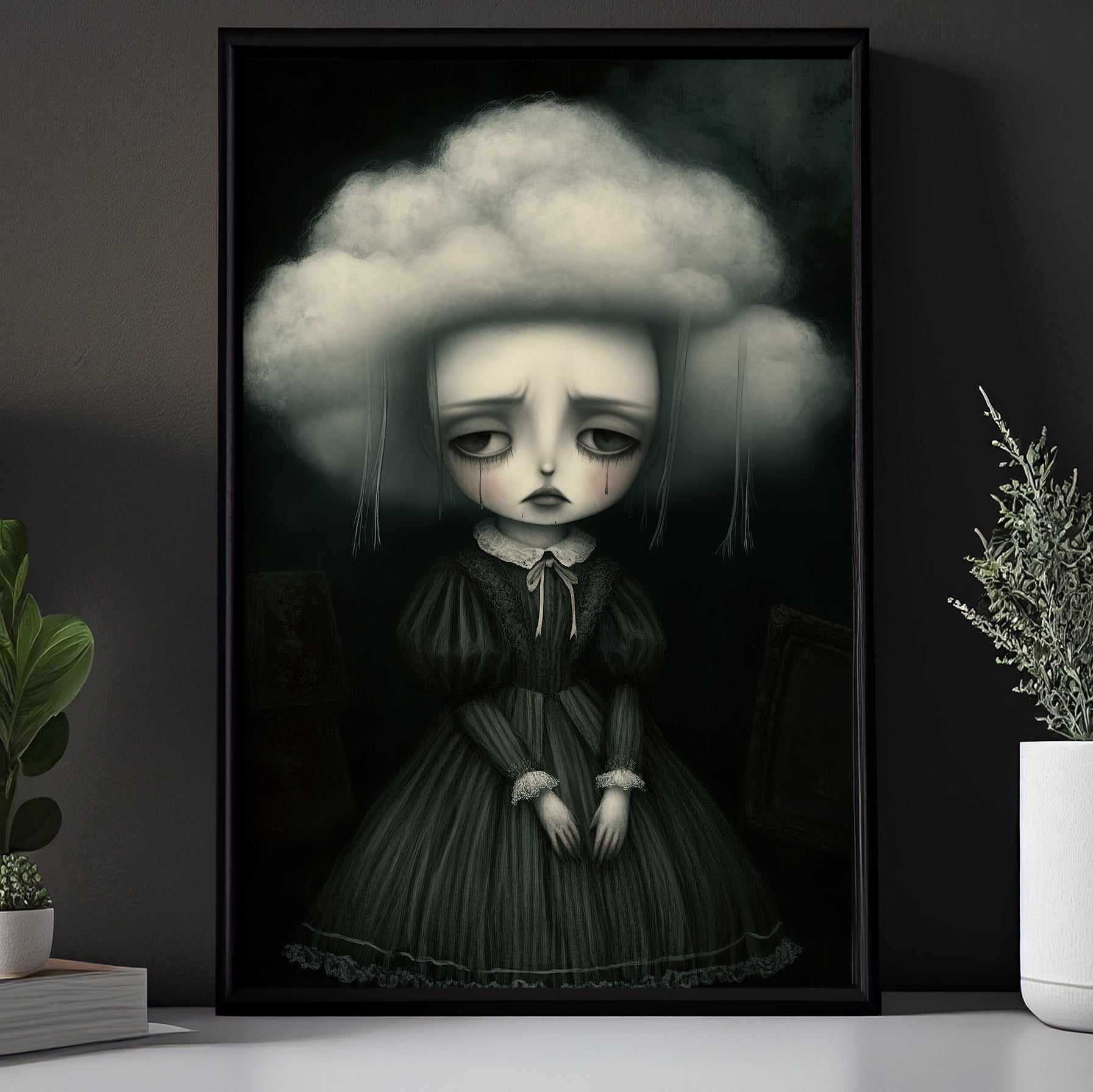 Sorrow Under A Clouded Mind, Doll Canvas Painting, Spooky Season Wall ...