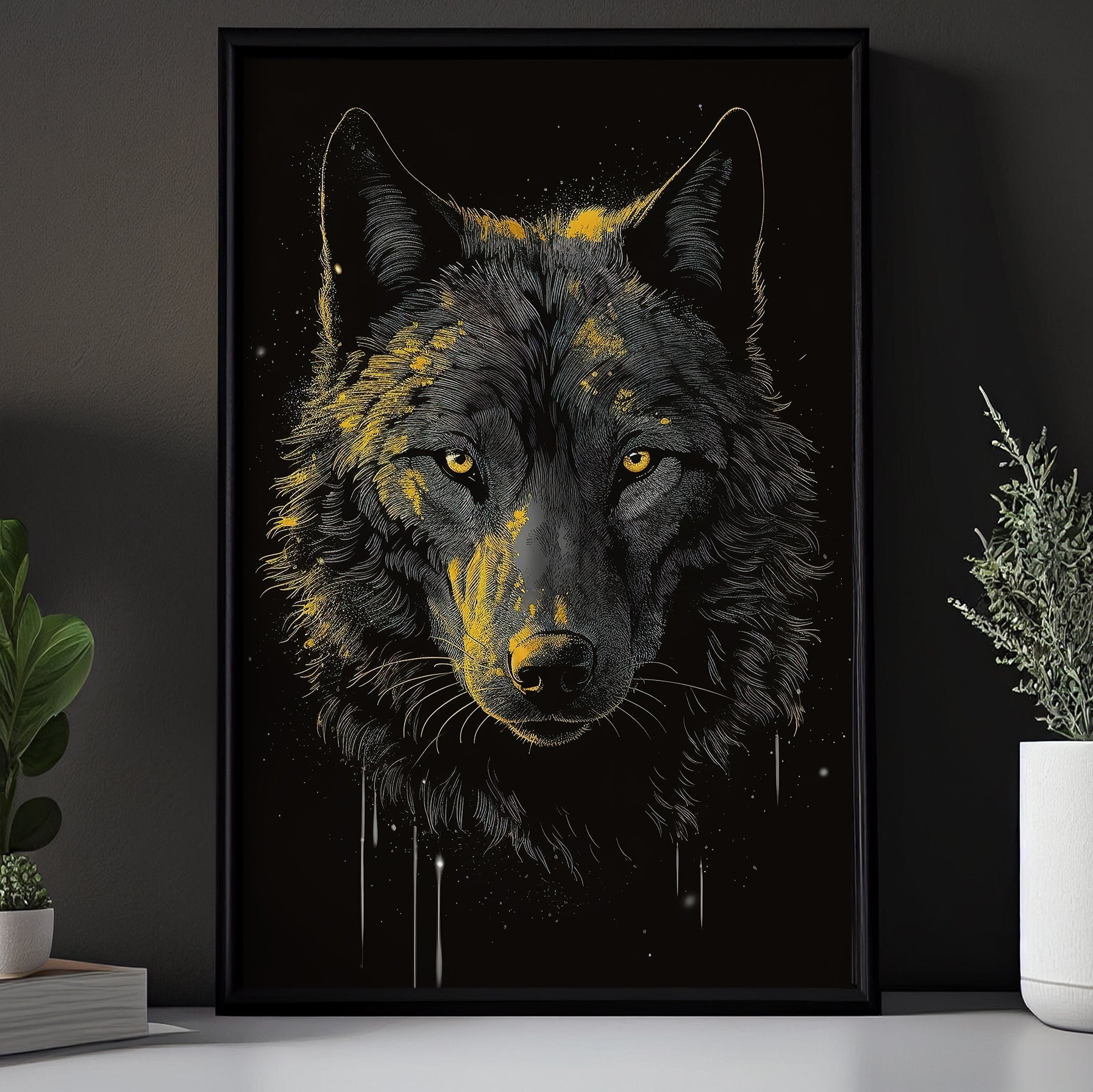 Dark Wolf Portrait, Wolf Canvas Painting, Wall Art Decor - Modern Wolf ...