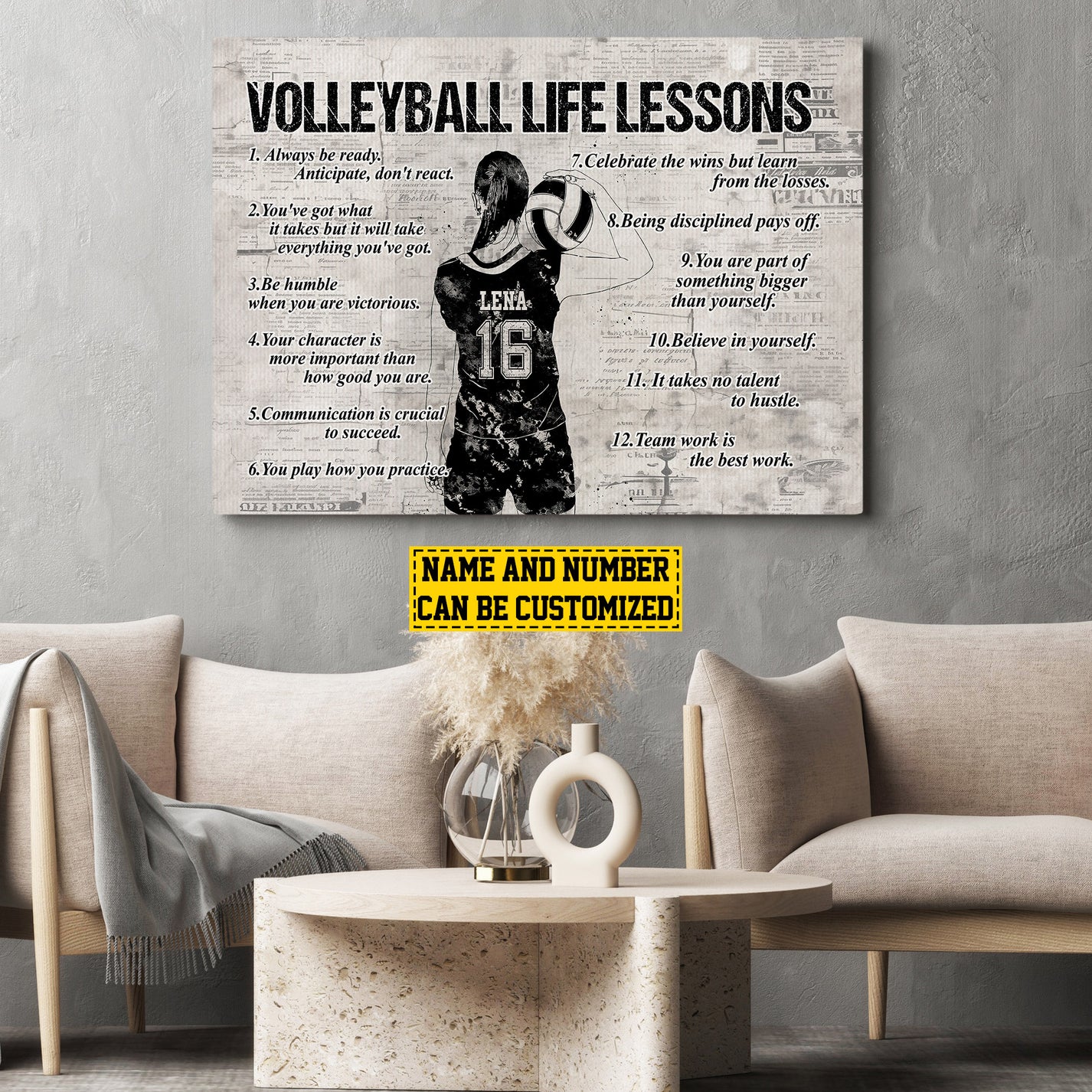 Volleyball Life Lessons, Personalized Motivational Volleyball Canvas P ...