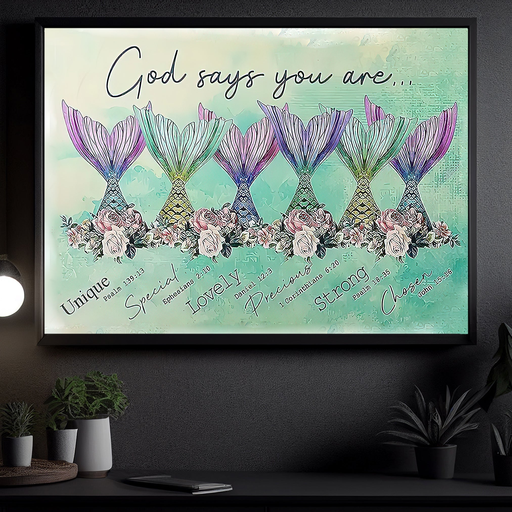 God Says You Are Unique Special Strong, Mermaid Canvas Painting, Inspi ...