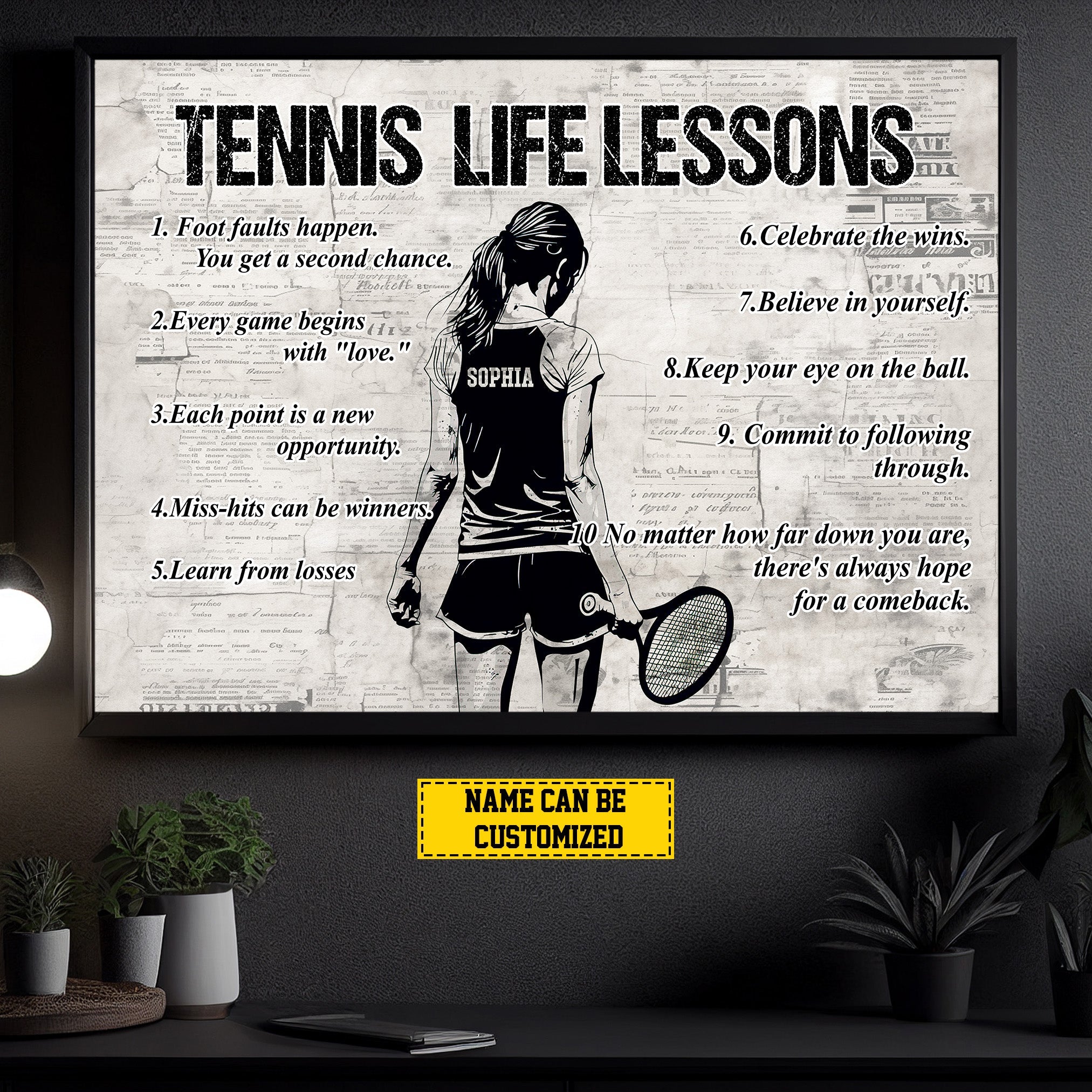 Tennis Life Lessons, Personalized Motivational Tennis Girl Canvas Pain ...