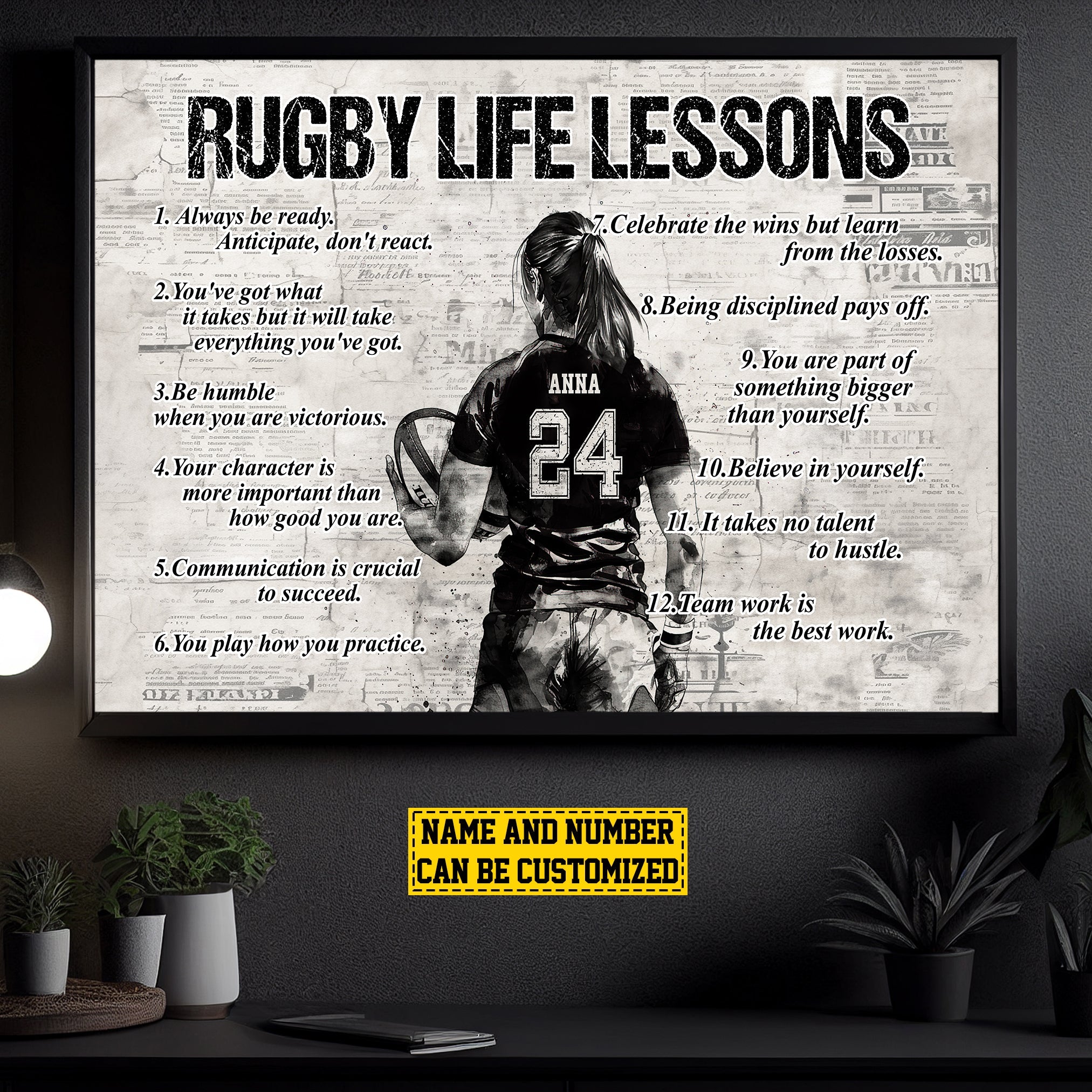 Rugby Girl Life Lessons, Personalized Motivational Rugby Girl Canvas P ...