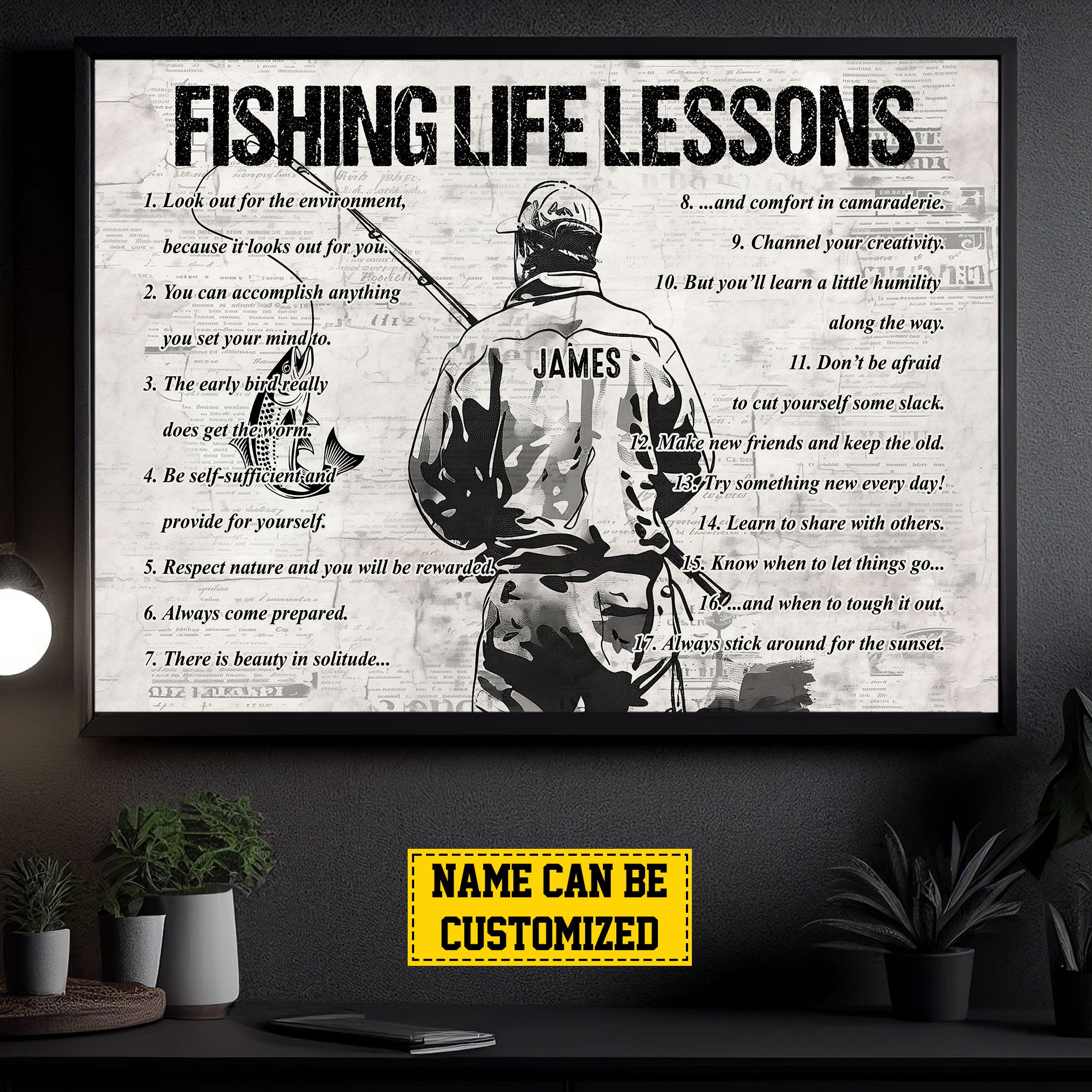 Fishing Life Lessons, Personalized Motivational Fishing Boy Canvas Pai ...