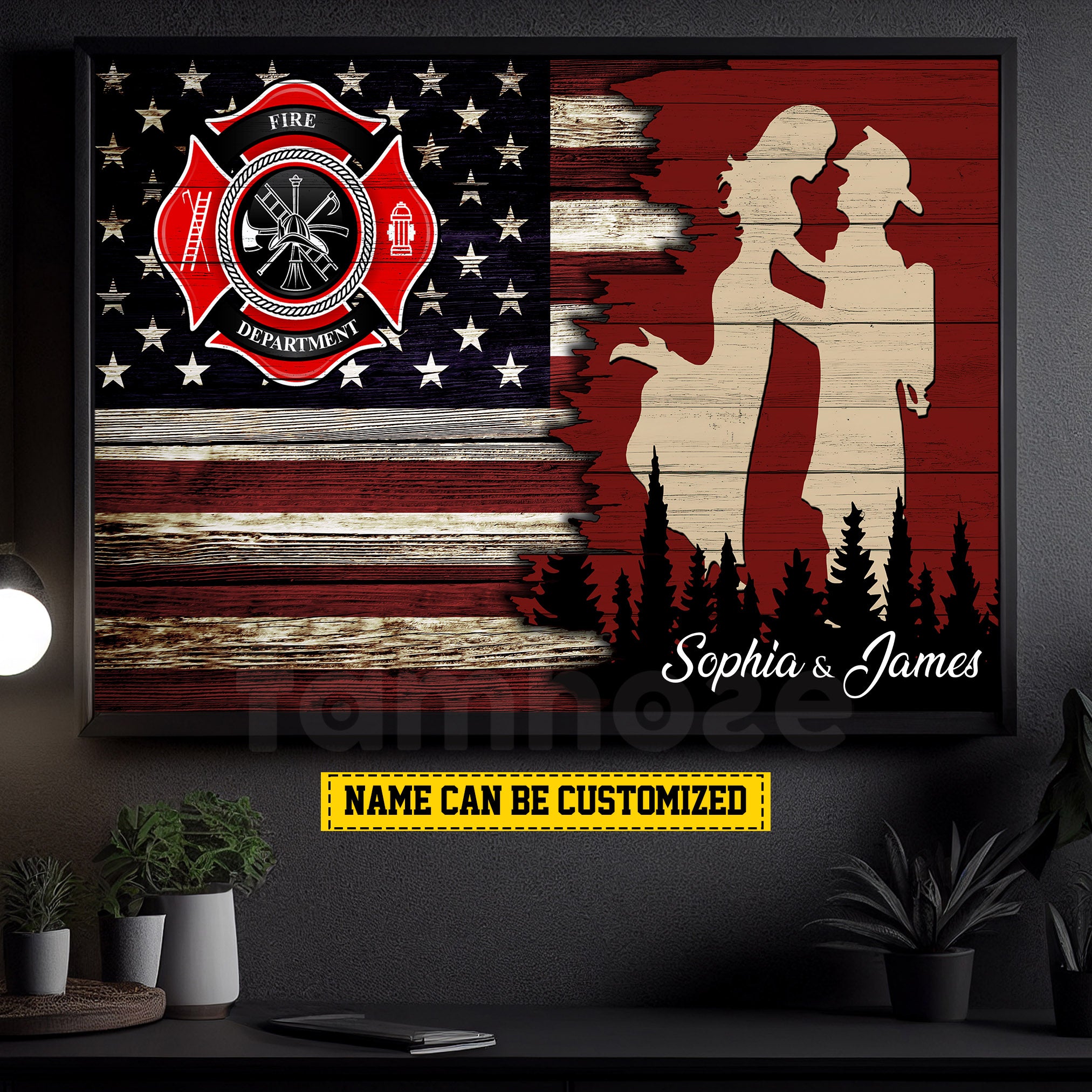 Personalized Couple Firefighter Canvas Painting, Romantic Quotes Wall ...