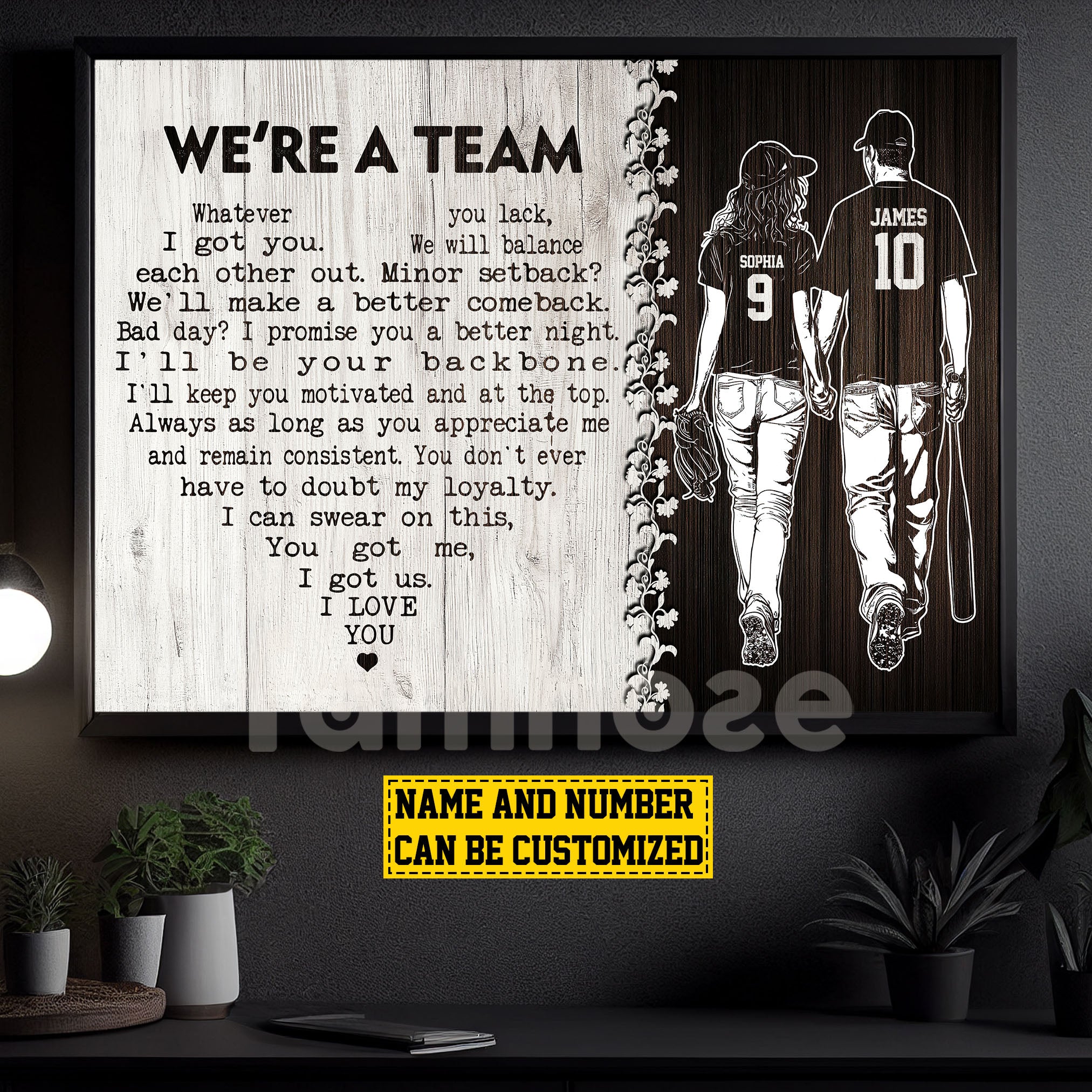Romantic Personalized Baseball Couple Canvas Painting, We're A Team Sp ...