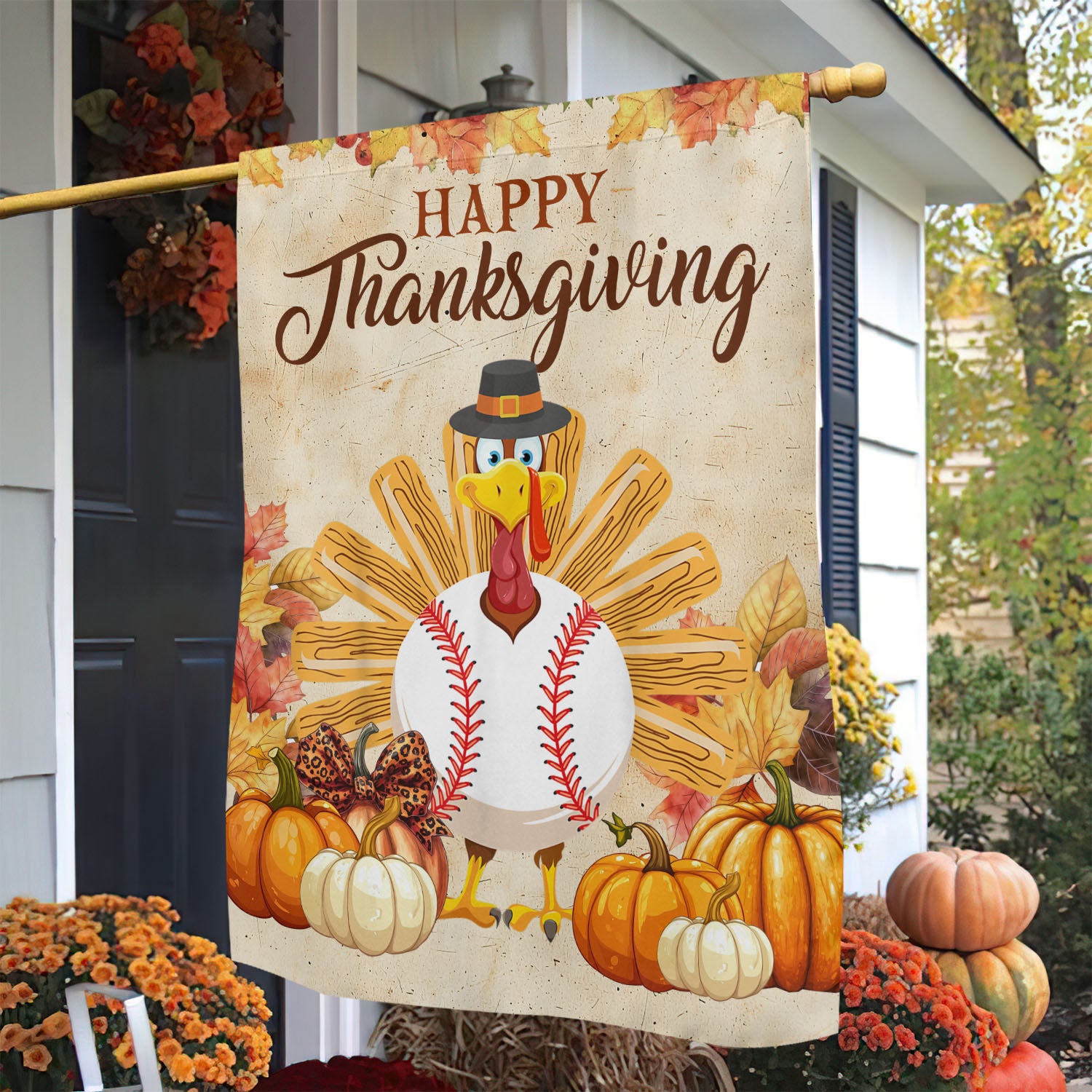 Thankful Baseball Garden Flag & House Flag, Happy Thanksgiving Season ...