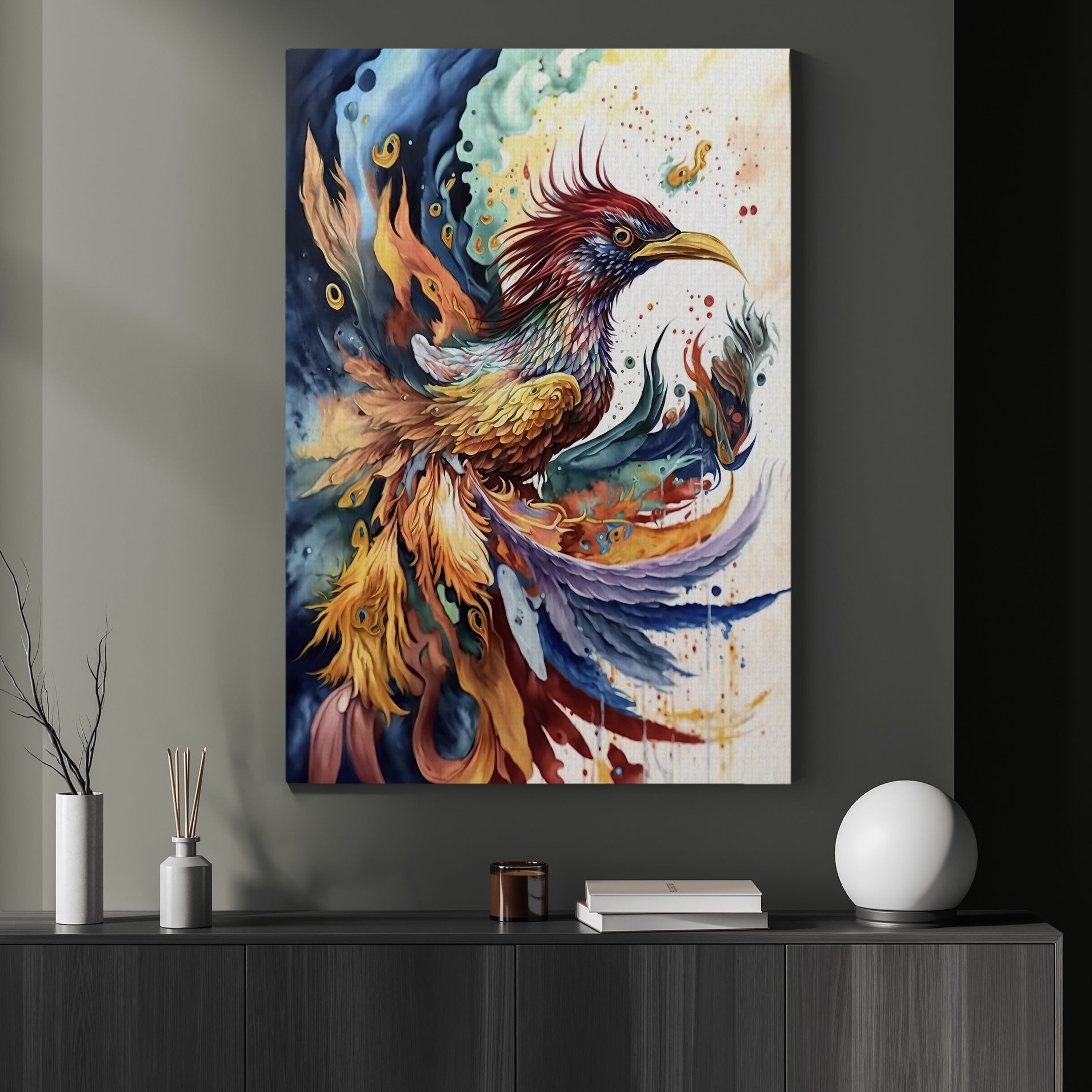 Dramatic Colorful Phoenix, Vintage Phoenix Canvas Painting, Wall Art D ...