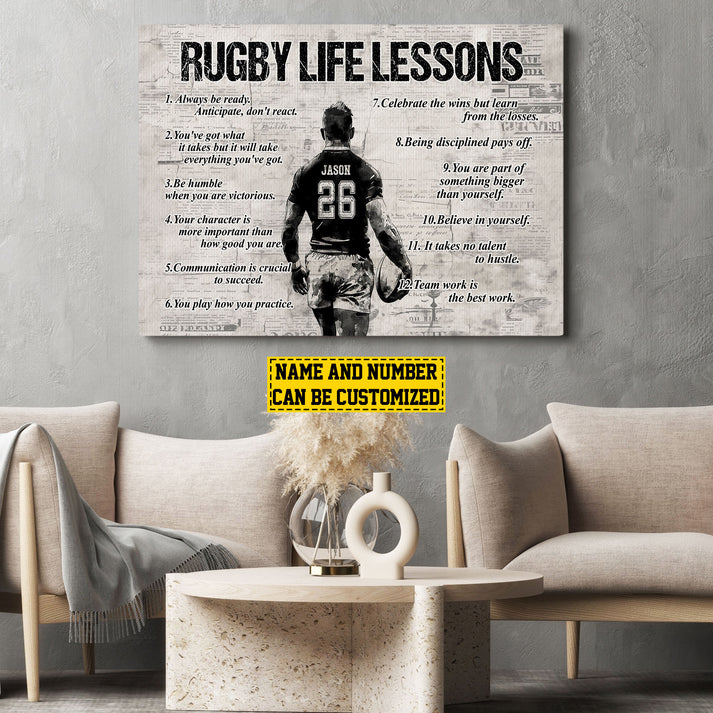 Personalized Motivational Rugby Canvas Painting, Rugby Life Lessons, I ...