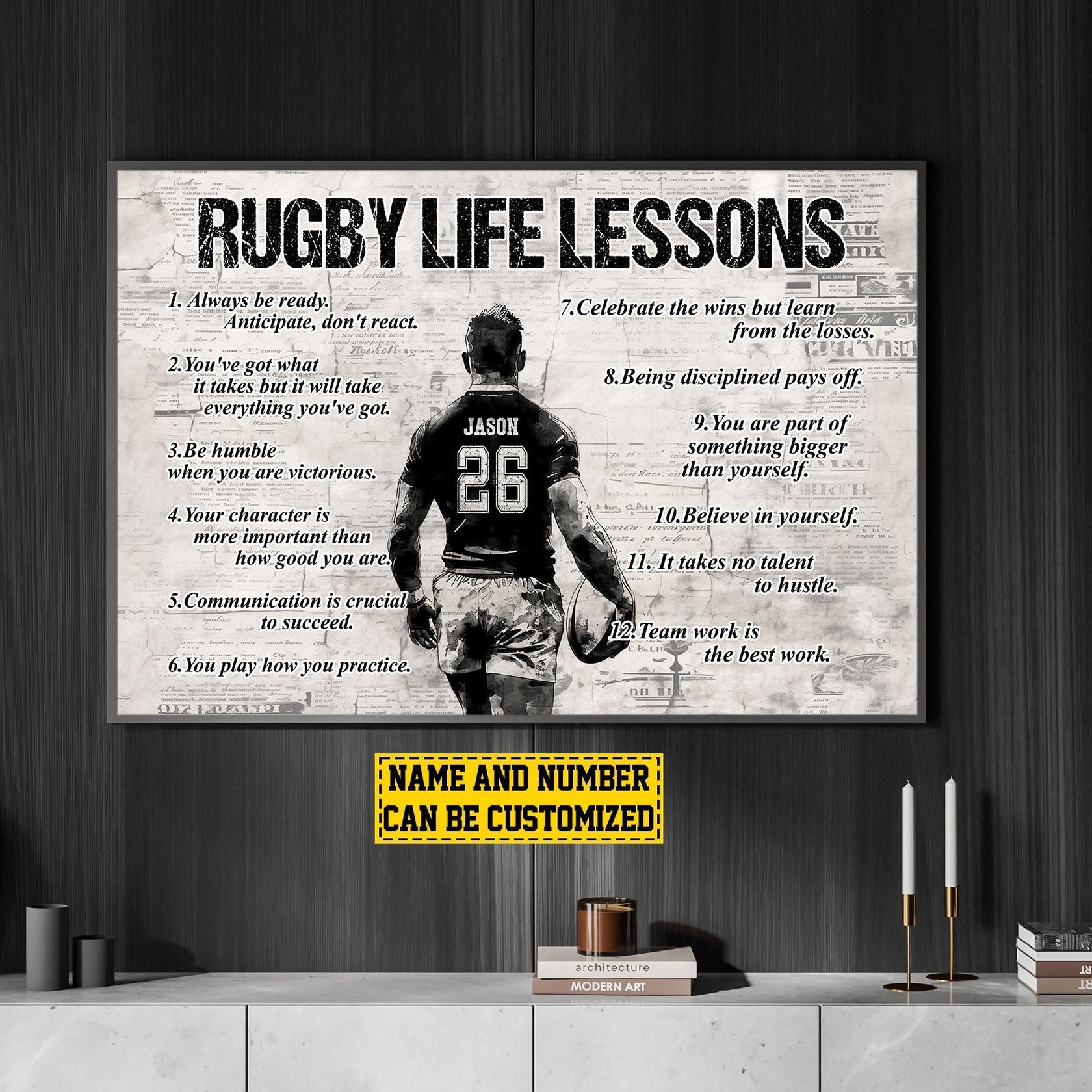 Personalized Motivational Rugby Canvas Painting, Rugby Life Lessons, I ...