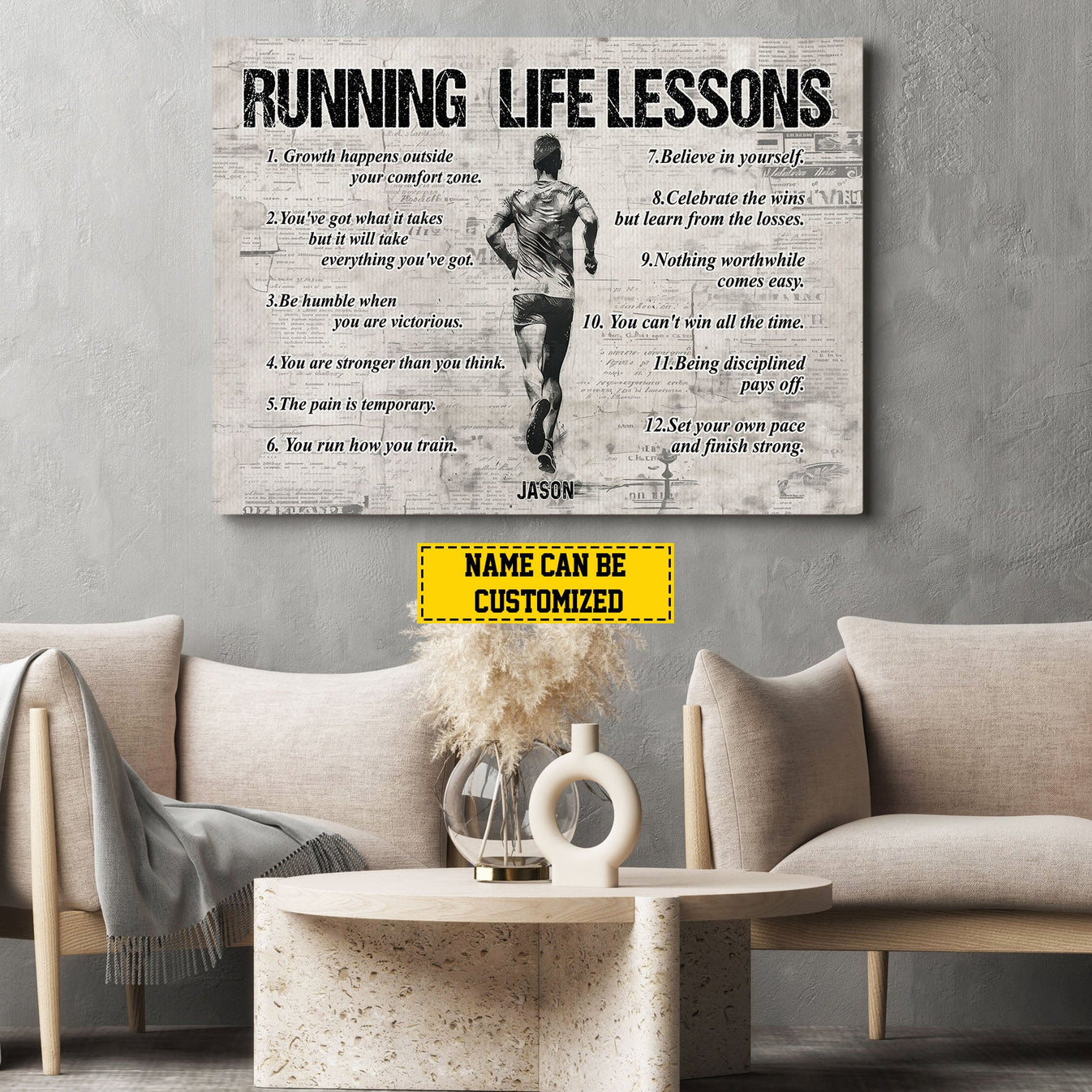Running Life Lessons, Personalized Motivational Running Canvas Paintin ...