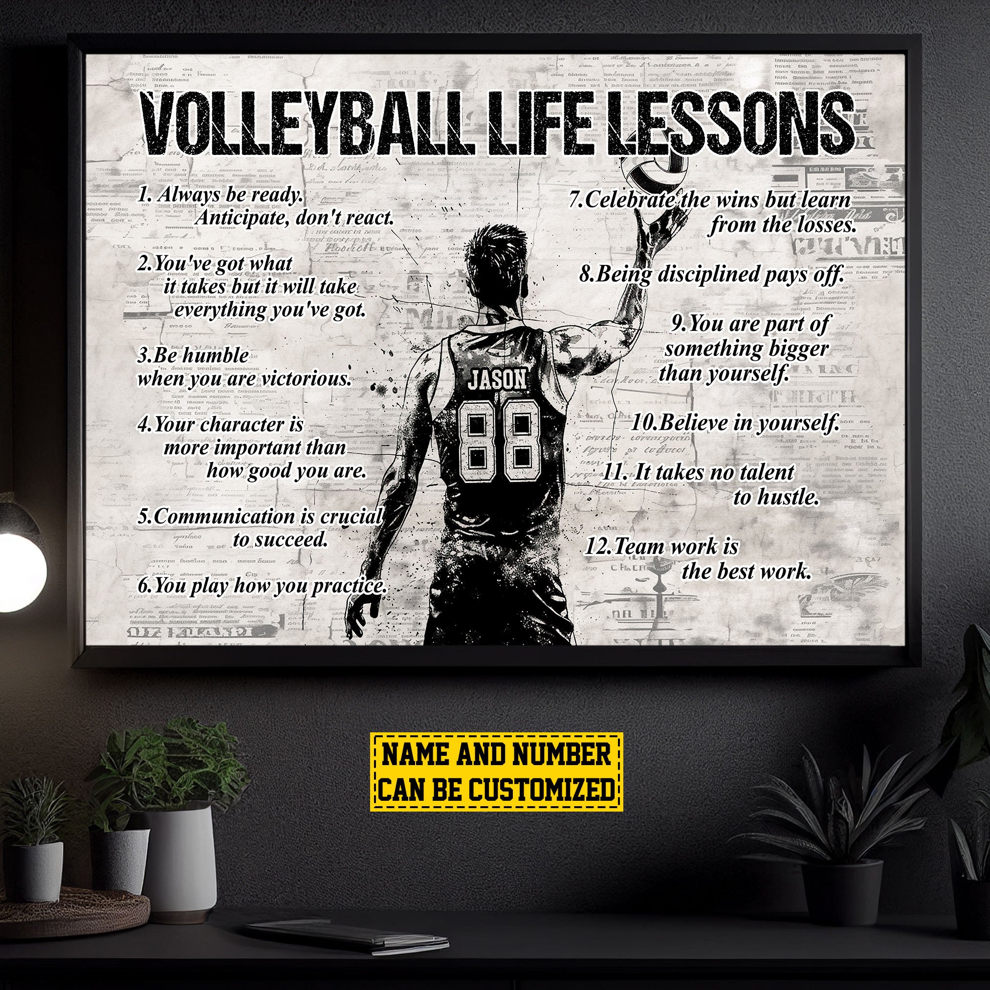 Volleyball Life Lessons Boy, Personalized Motivational Canvas Painting ...