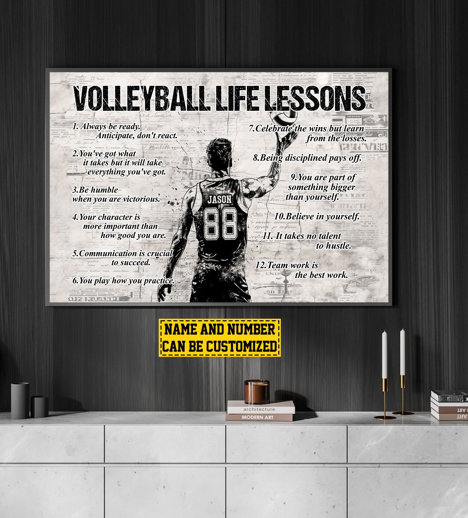 Volleyball Life Lessons Boy, Personalized Motivational Canvas Painting ...